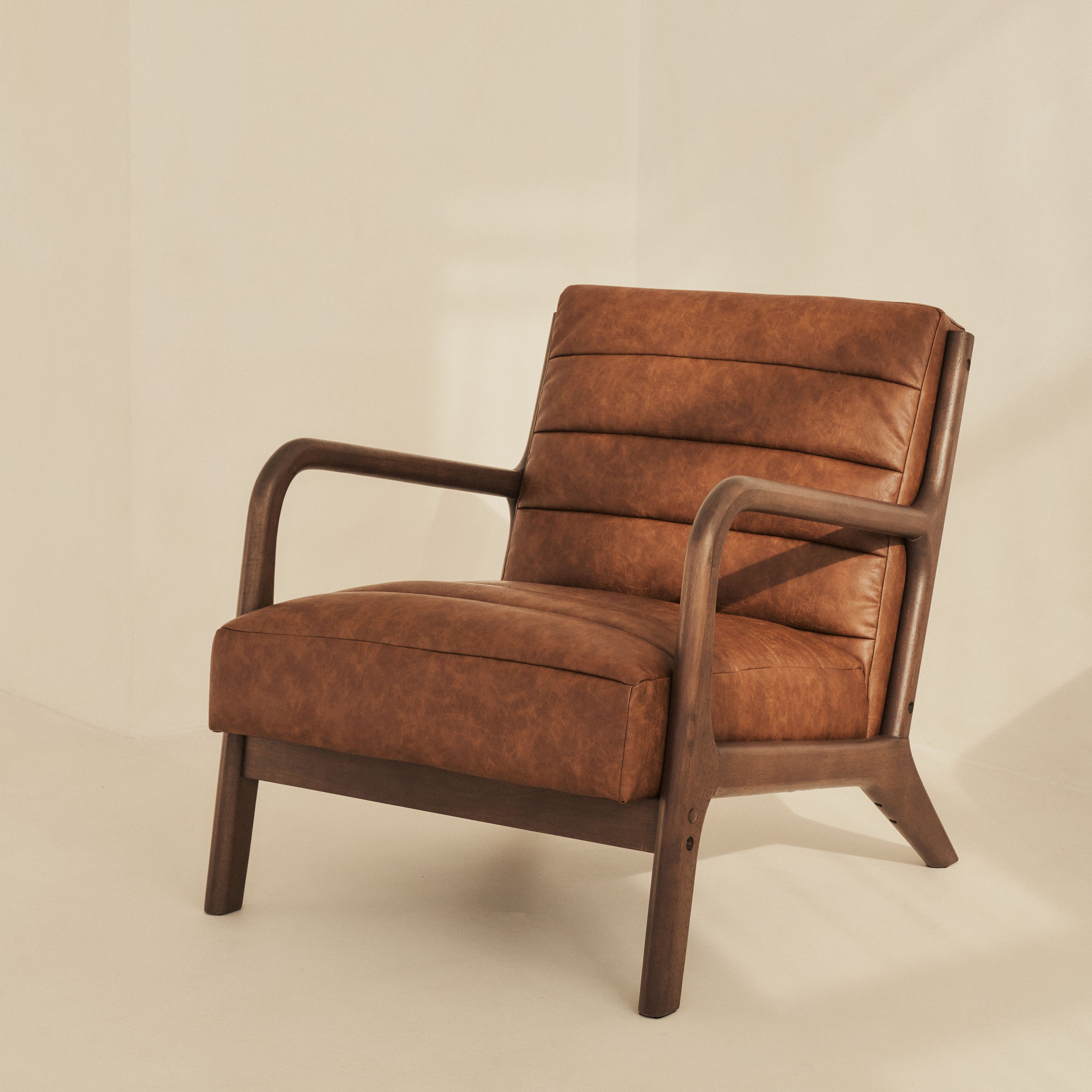 Hudson - Leather Accent Chair Windsor Tan Brown & Dark Wood