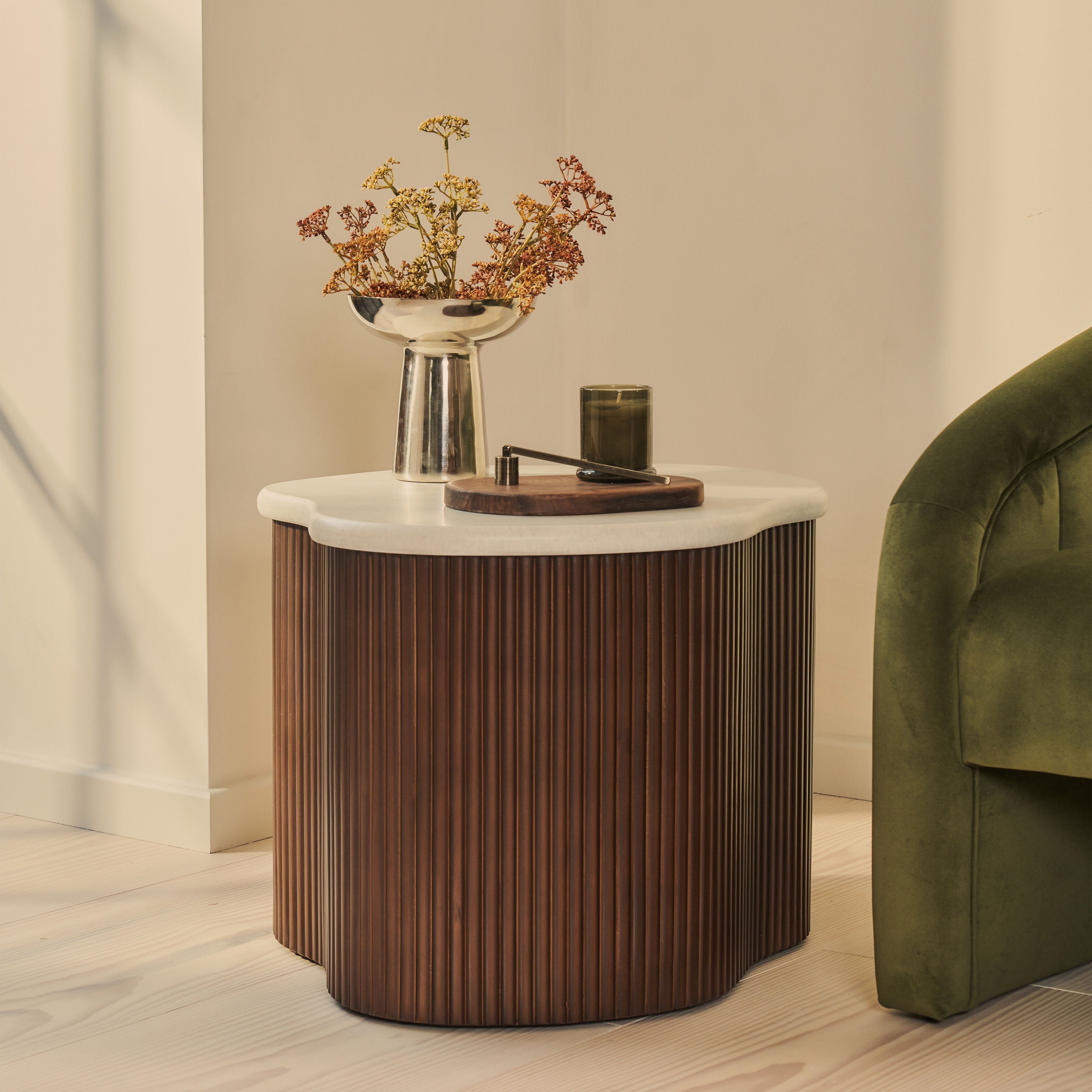 Dark Wood Ribbed Irregular Side Table - Cove