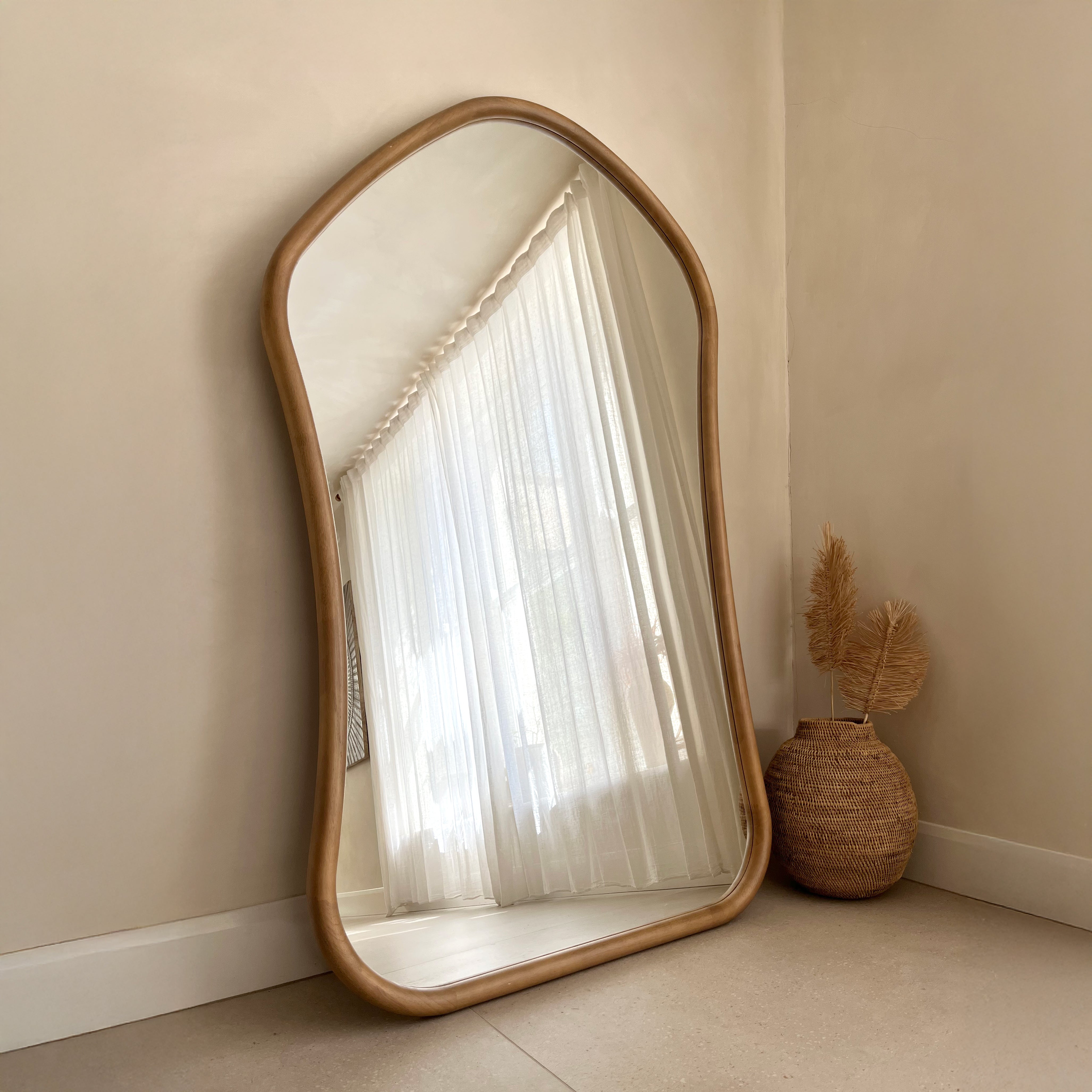 Aaliyah - Extra Large Full Length Warm Wood Irregular Mirror 180x110cm