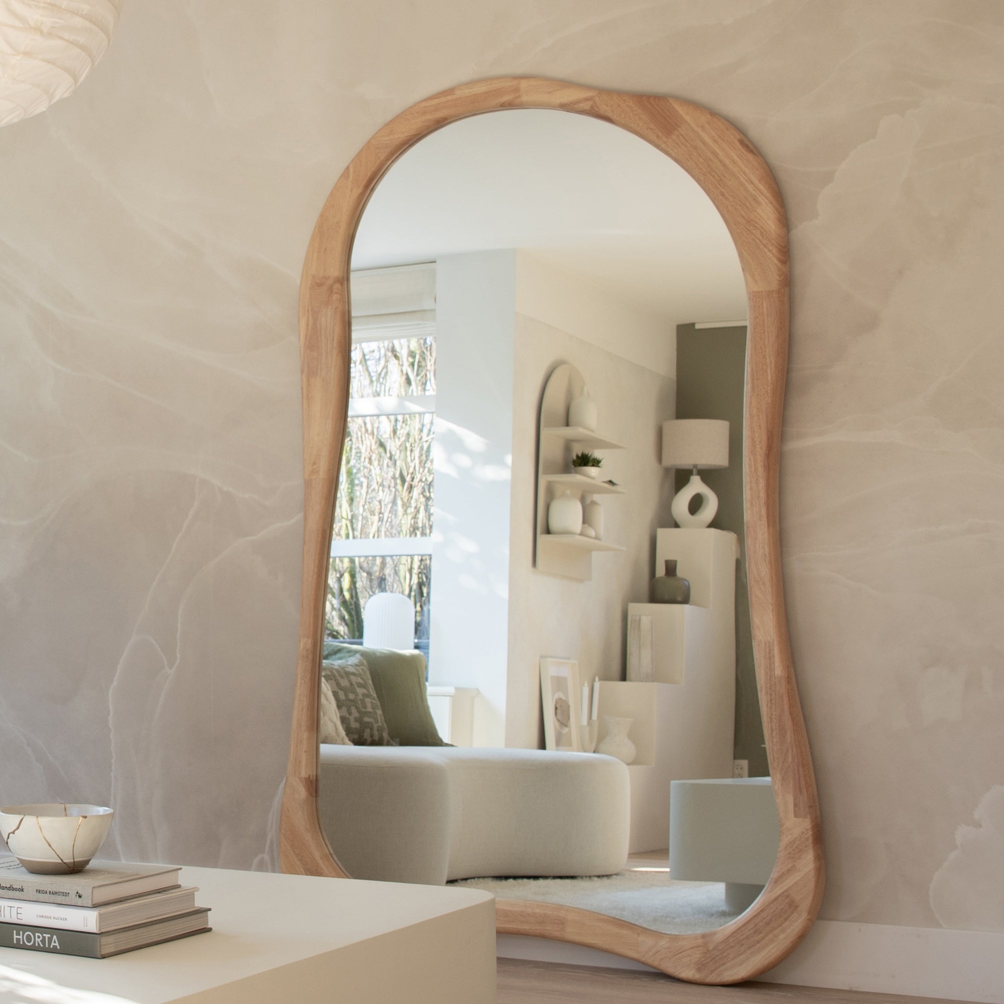 Arcurva Extra Large Full Length Light Wood Irregular Mirror 190x110cm
