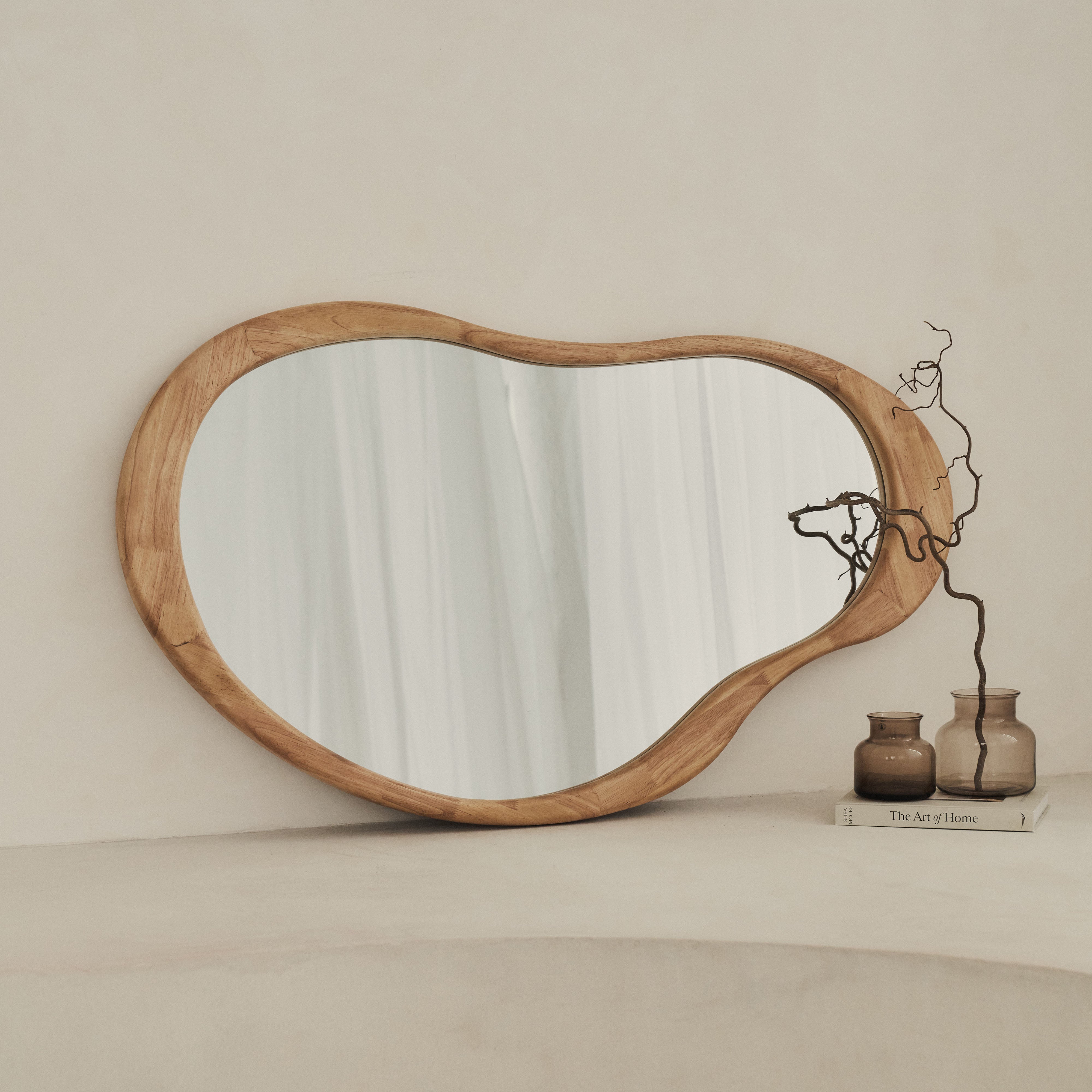 Large Overmantle Light Wood Irregular Mirror 130cm x 80cm - Arcurva