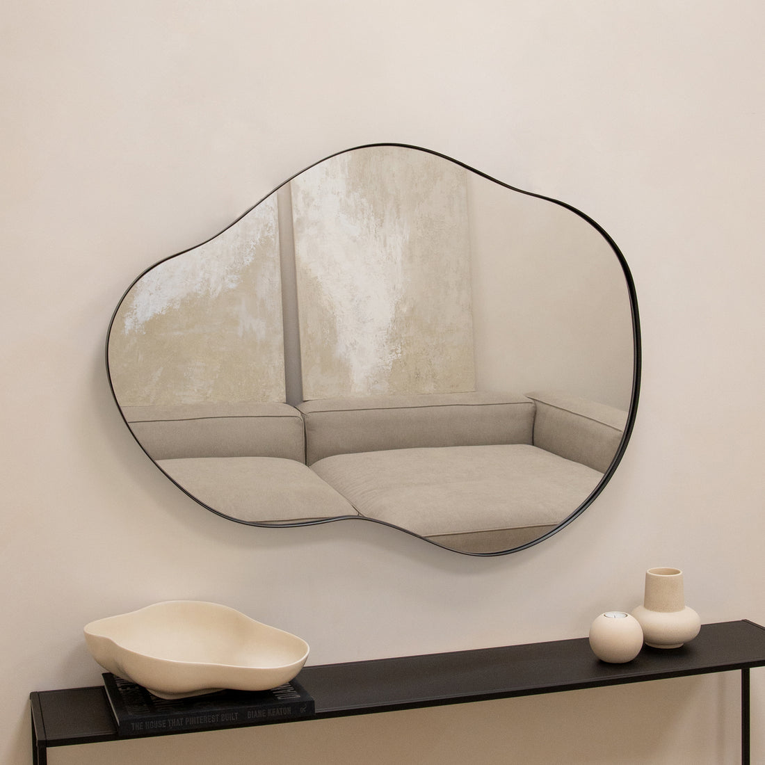 Black Metal Pond Shaped Irregular Wall Mirror 100cm x 70cm - Ava