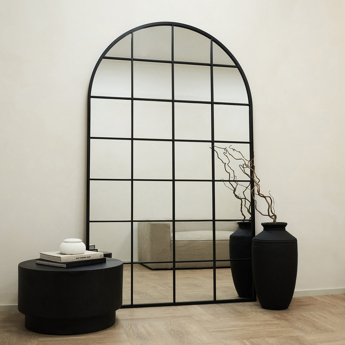 Brooklyn - Full Length Extra Large Black Arched Mirror 200cm x 120cm