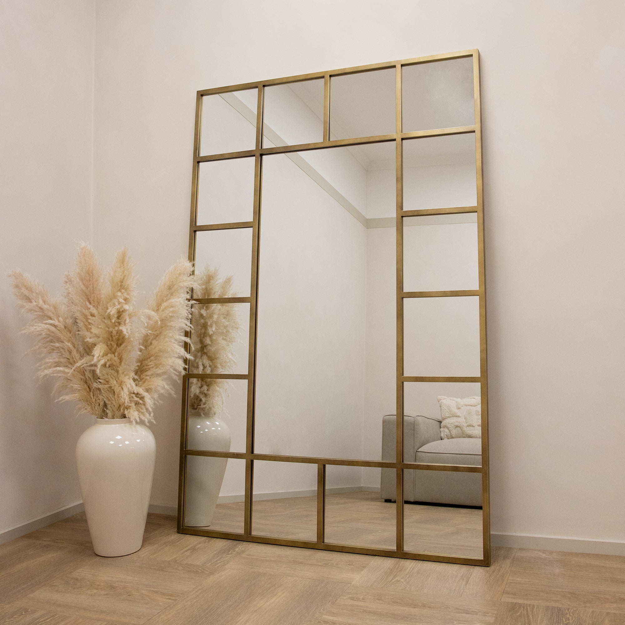 Gold Industrial Full Length Window Mirror 179cm x 119cm - Camden