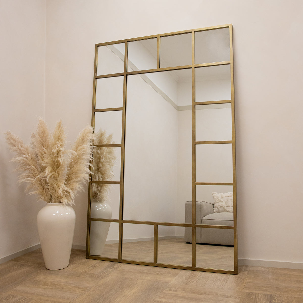 Gold Industrial Full Length Window Mirror 179cm x 119cm - Camden