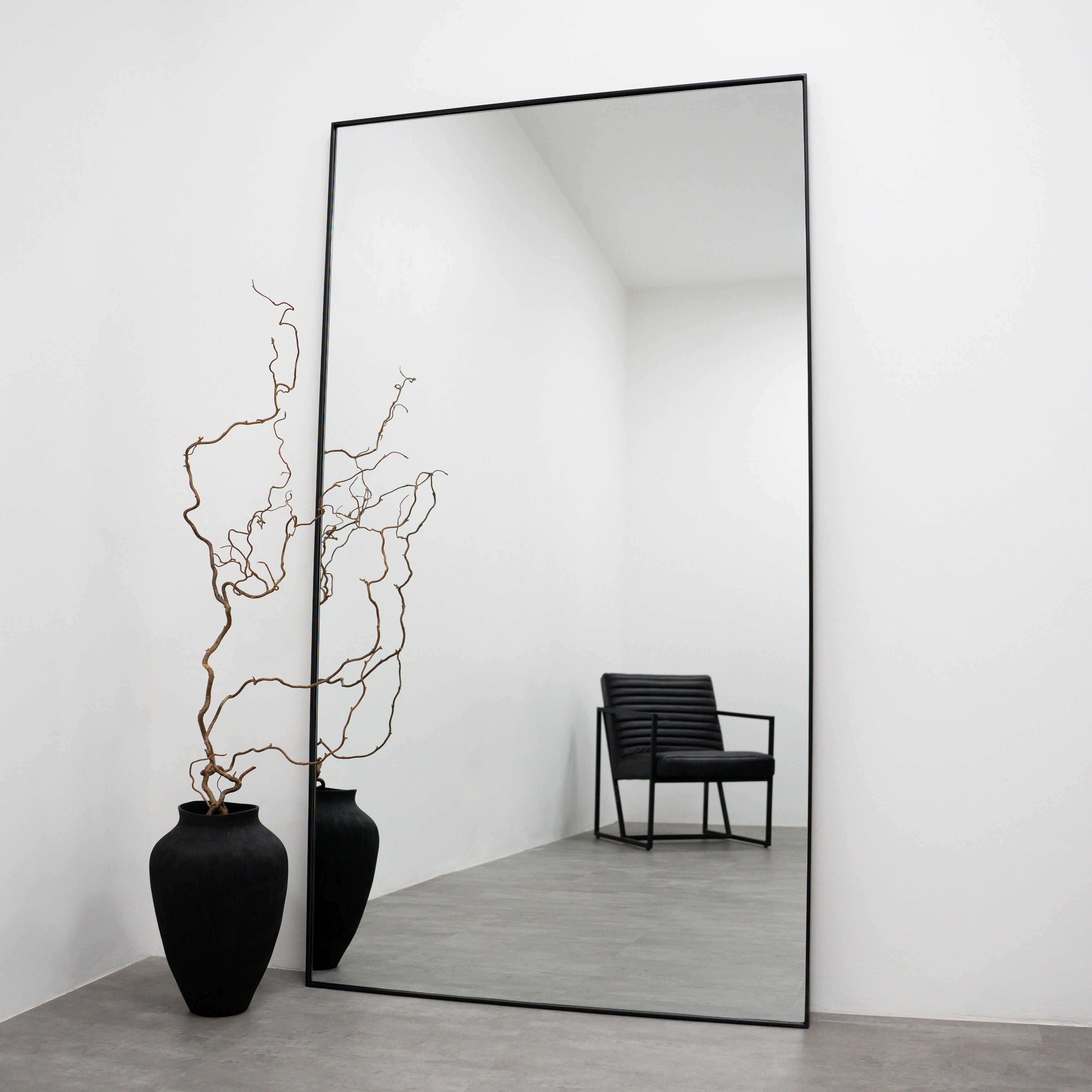 Full Length Black Rectangular Large Metal Mirror 180cm x 100cm - Theo