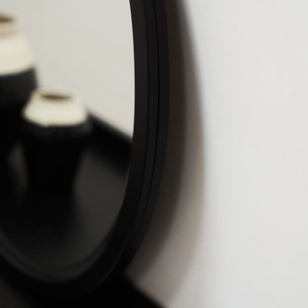 Black Metal Modern Round Wall Mirror 60cm x 60cm - Higgins