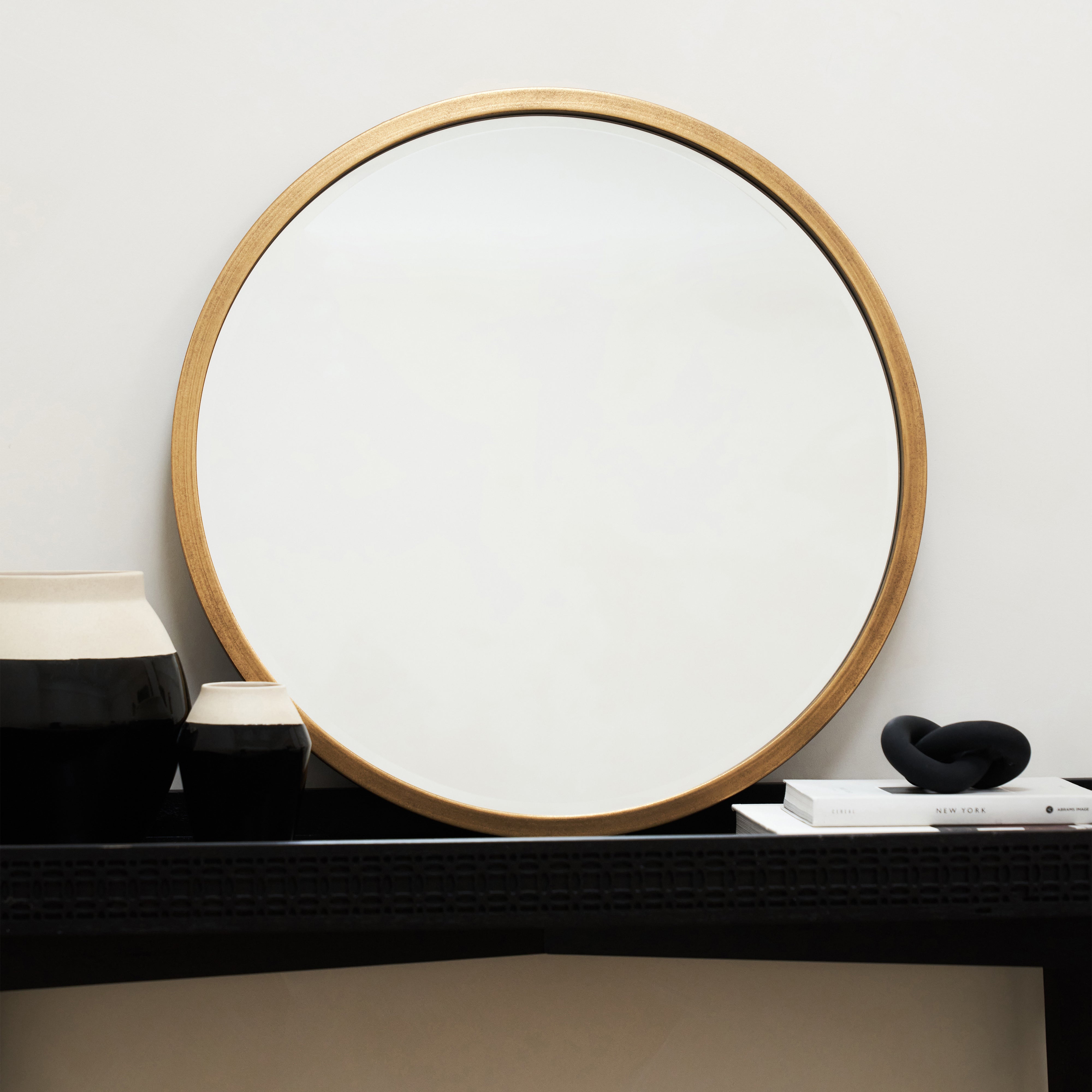 Gold Metal Modern Round Wall Mirror 60cm x 60cm - Higgins