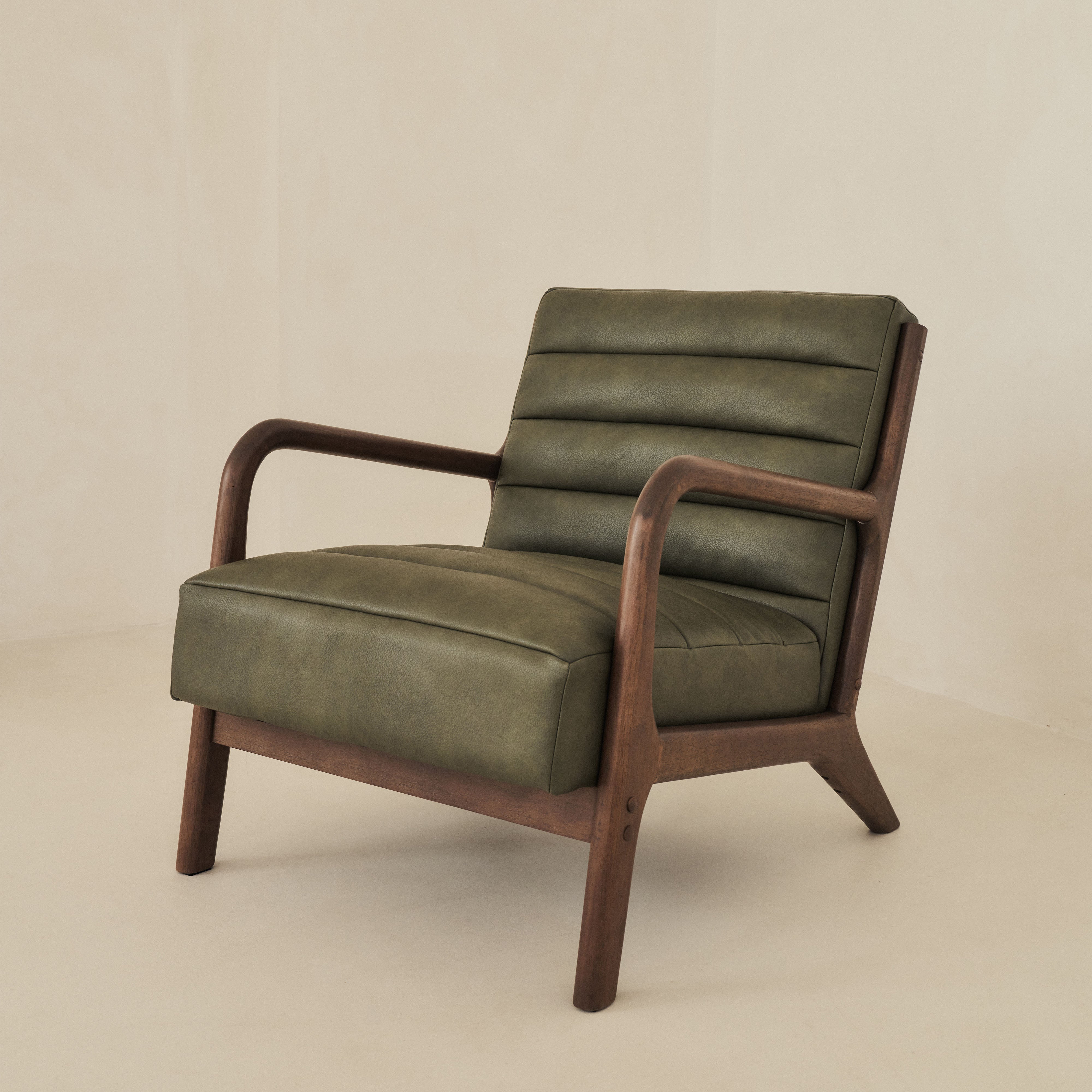 Hudson - Leather Accent Chair Olive & Dark Wood