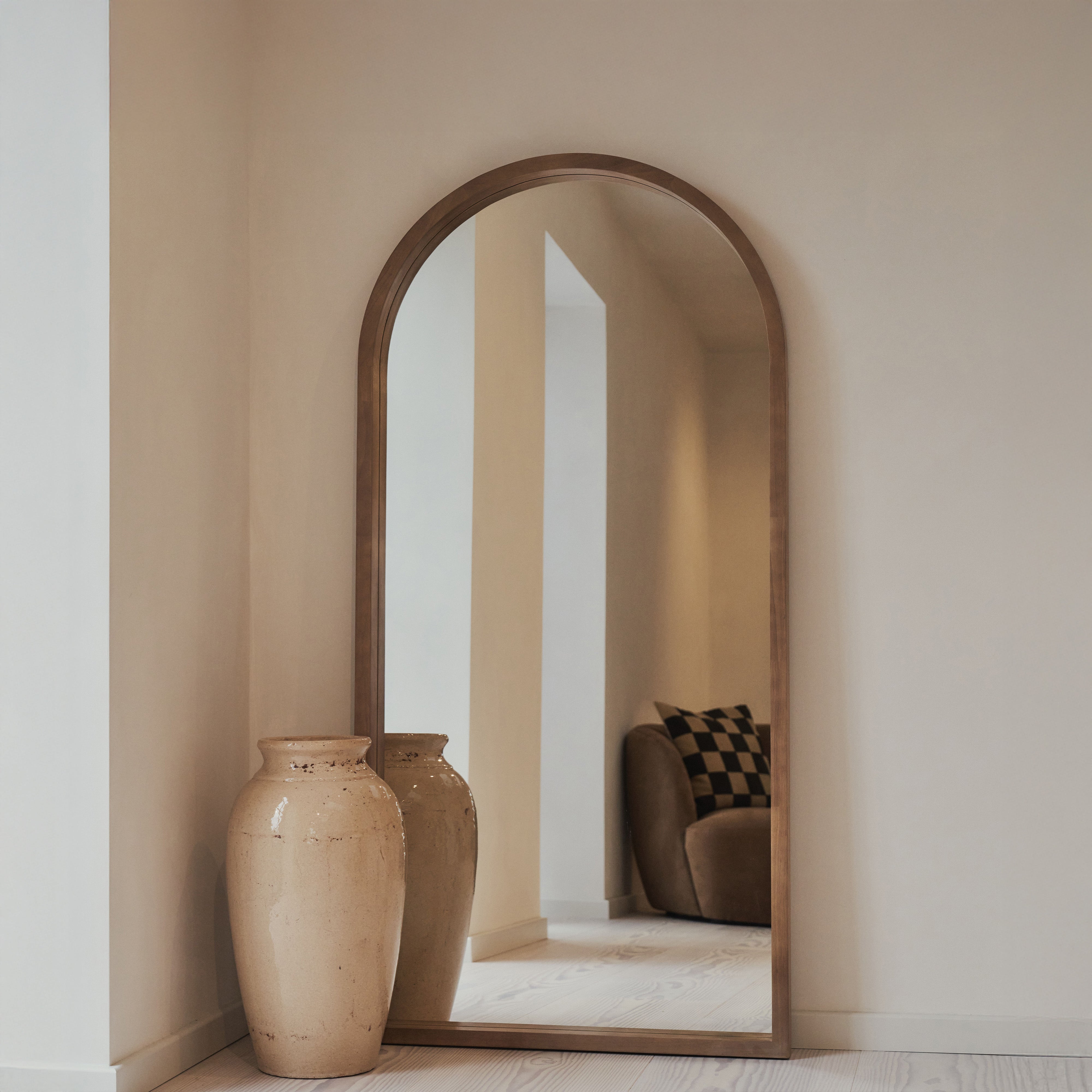 Full Length Warm Wood Arched Wooden Mirror 170cm x 80cm - Lilia