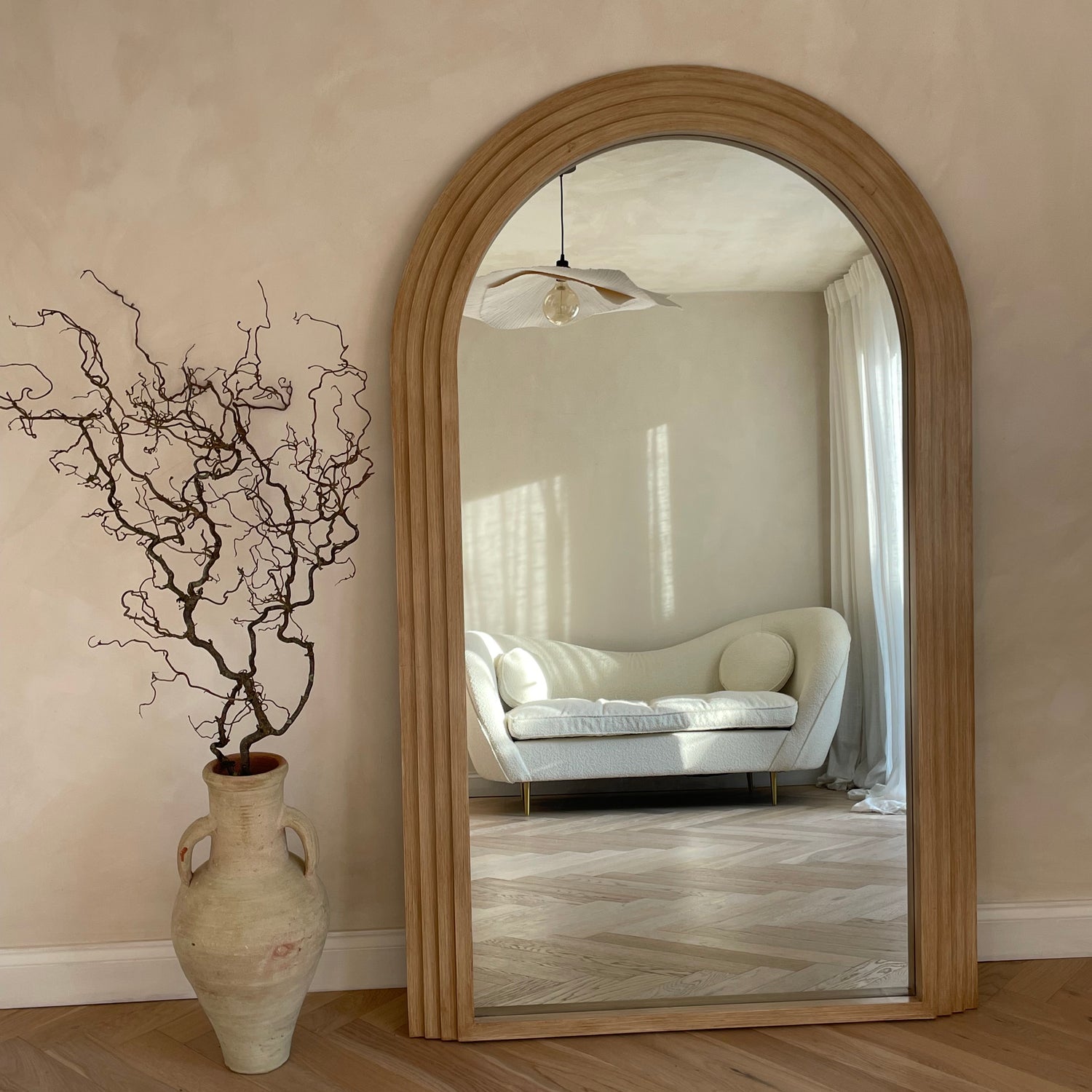 Full Length Arched Washed Wood Mirror 180cm x 110cm - Luciana