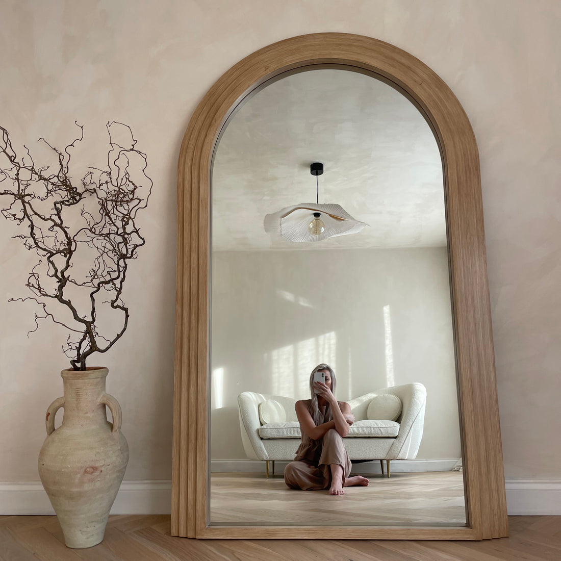 Full Length Arched Washed Wood Mirror 180cm x 110cm - Luciana