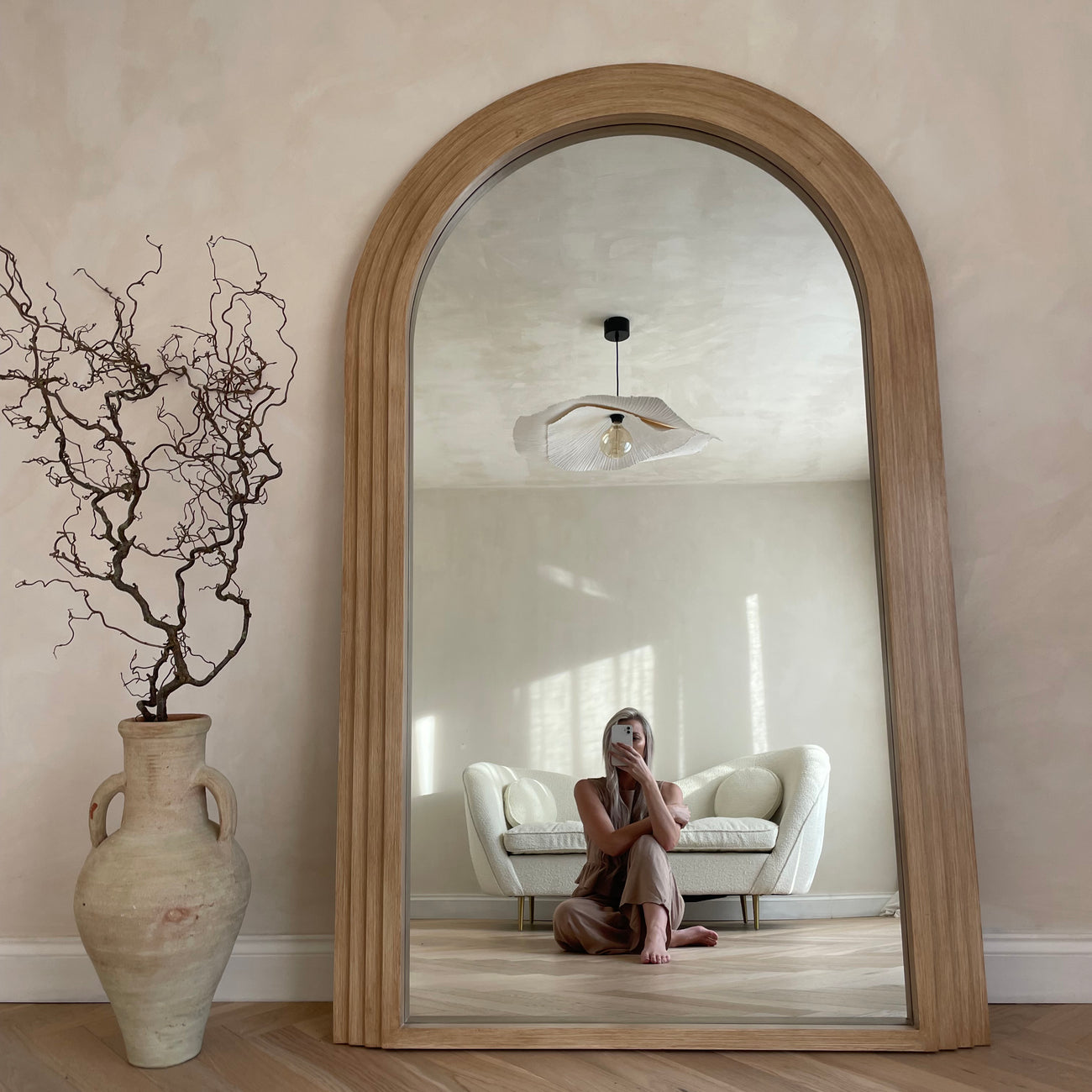 Full Length Arched Washed Wood Mirror 180cm x 110cm - Luciana