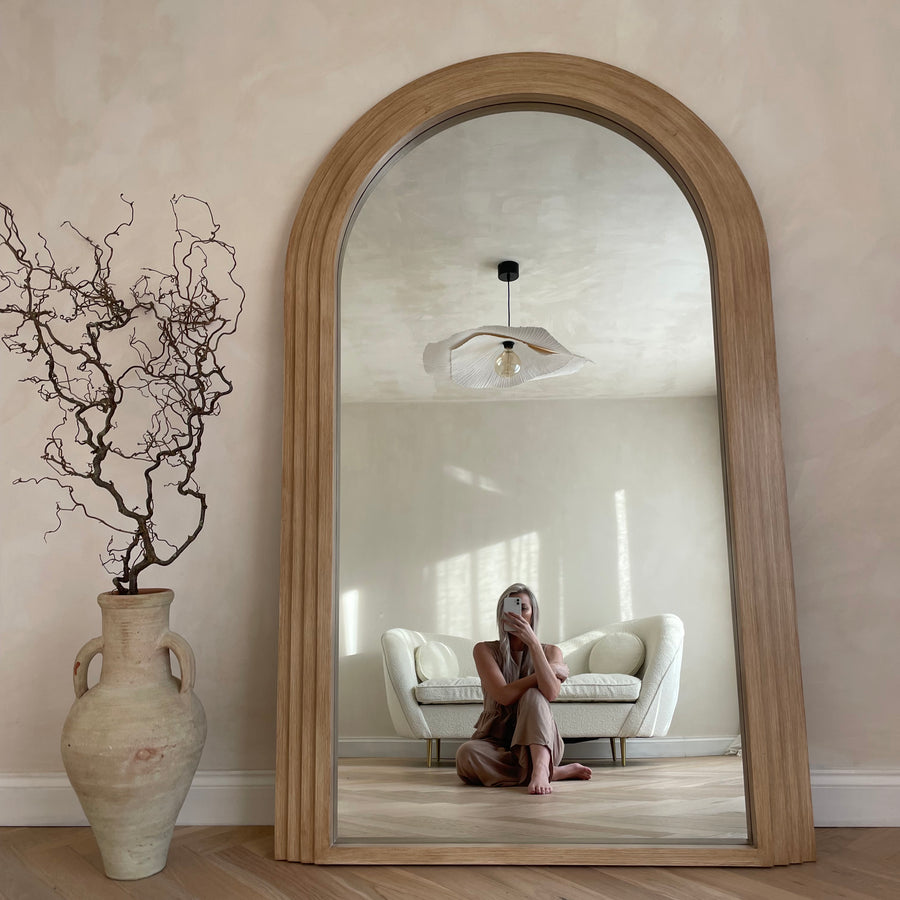 Full Length Arched Washed Wood Mirror 180cm x 110cm - Luciana