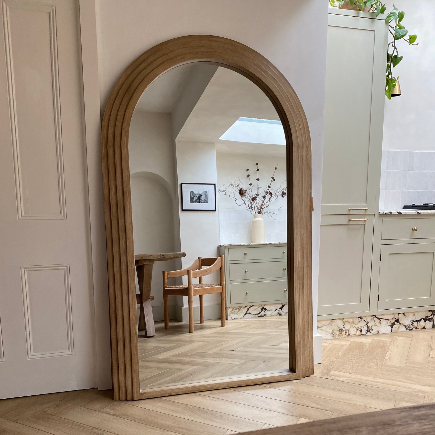 Full Length Arched Washed Wood Mirror 180cm x 110cm - Luciana