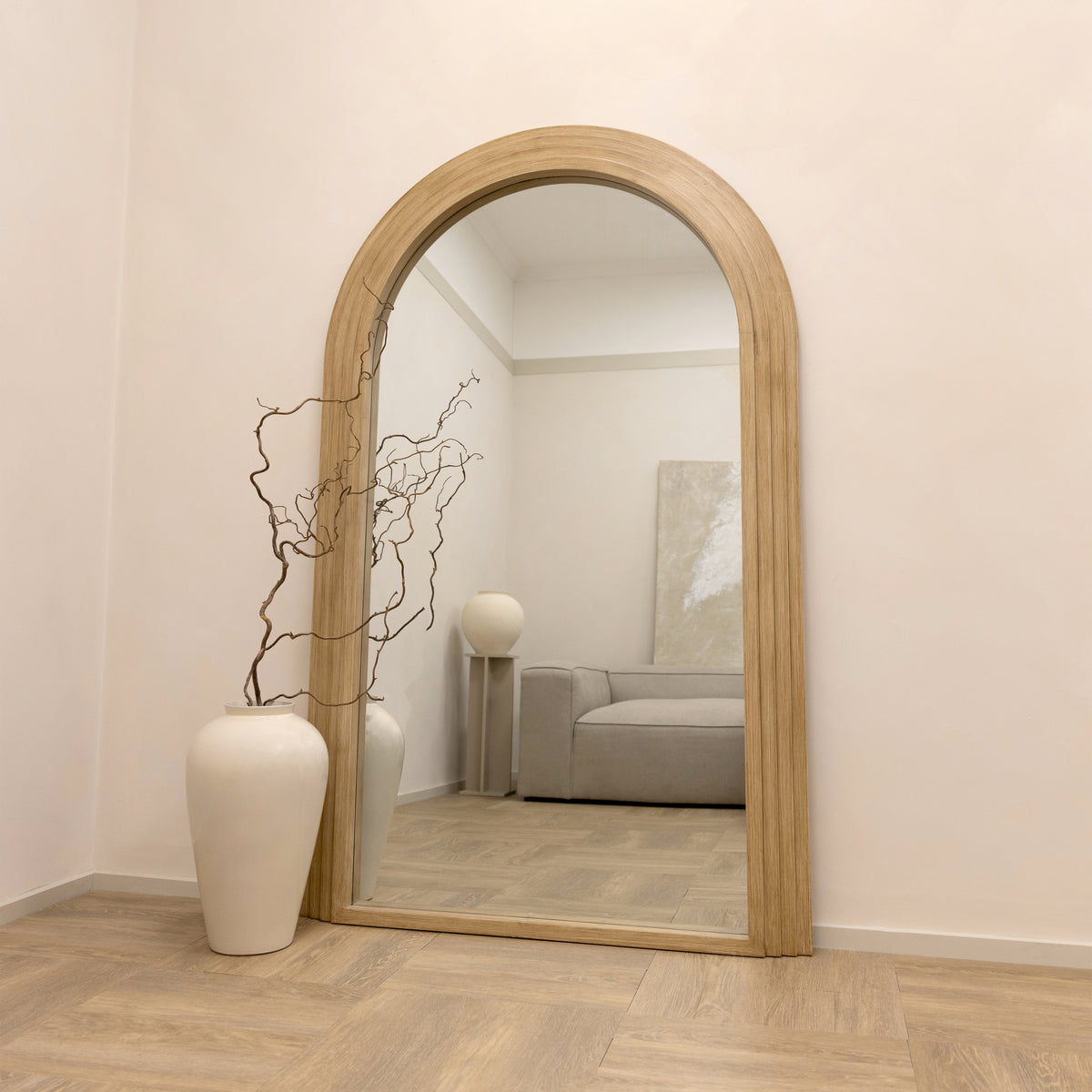 Full Length Arched Washed Wood Mirror 180cm x 110cm - Luciana