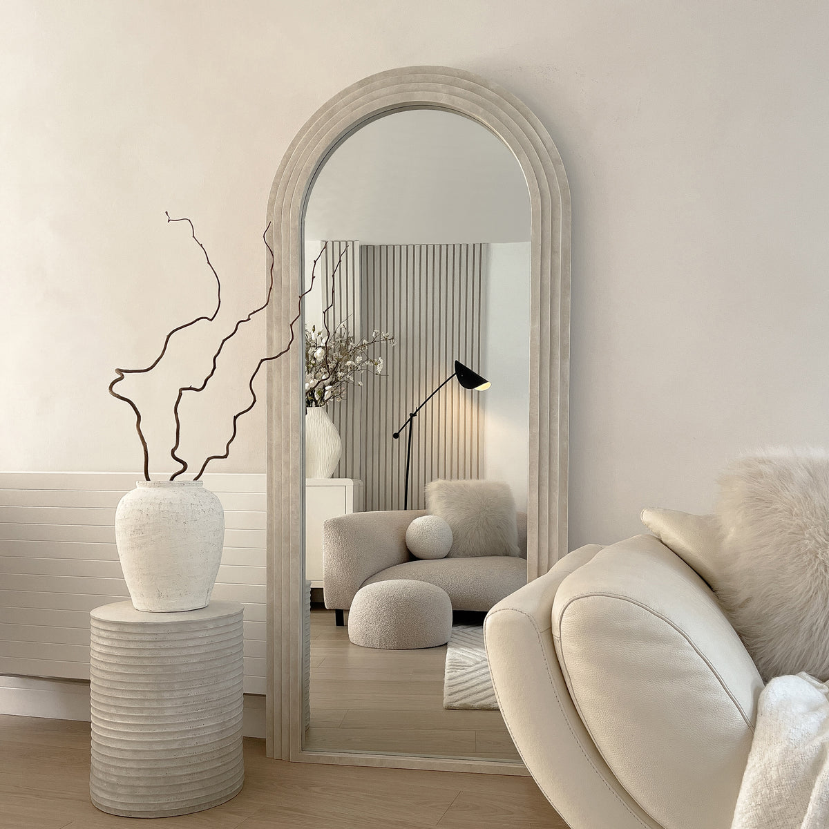Extra Large Full Length Arched Concrete Mirror 190cm x 100cm - Amora