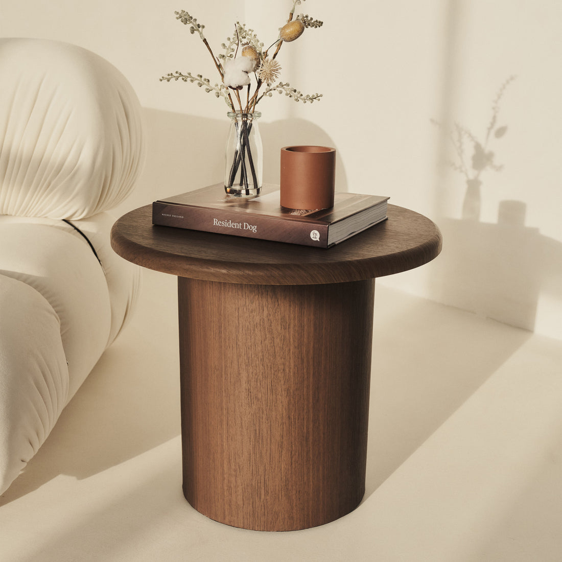 Dark Wood Round Wooden Side Table - Madison