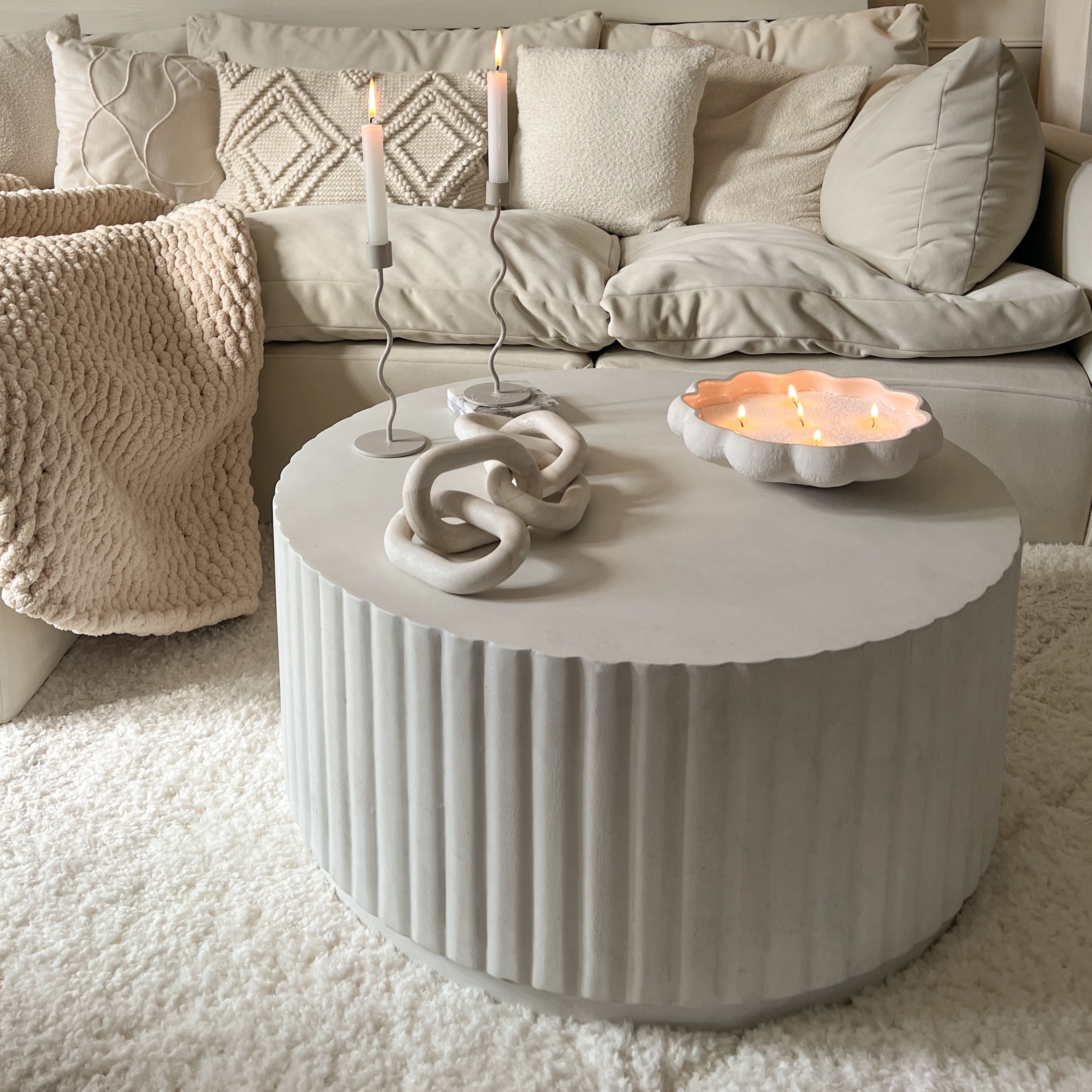 Minimal Concrete Ribbed Coffee Table Large - Massimo