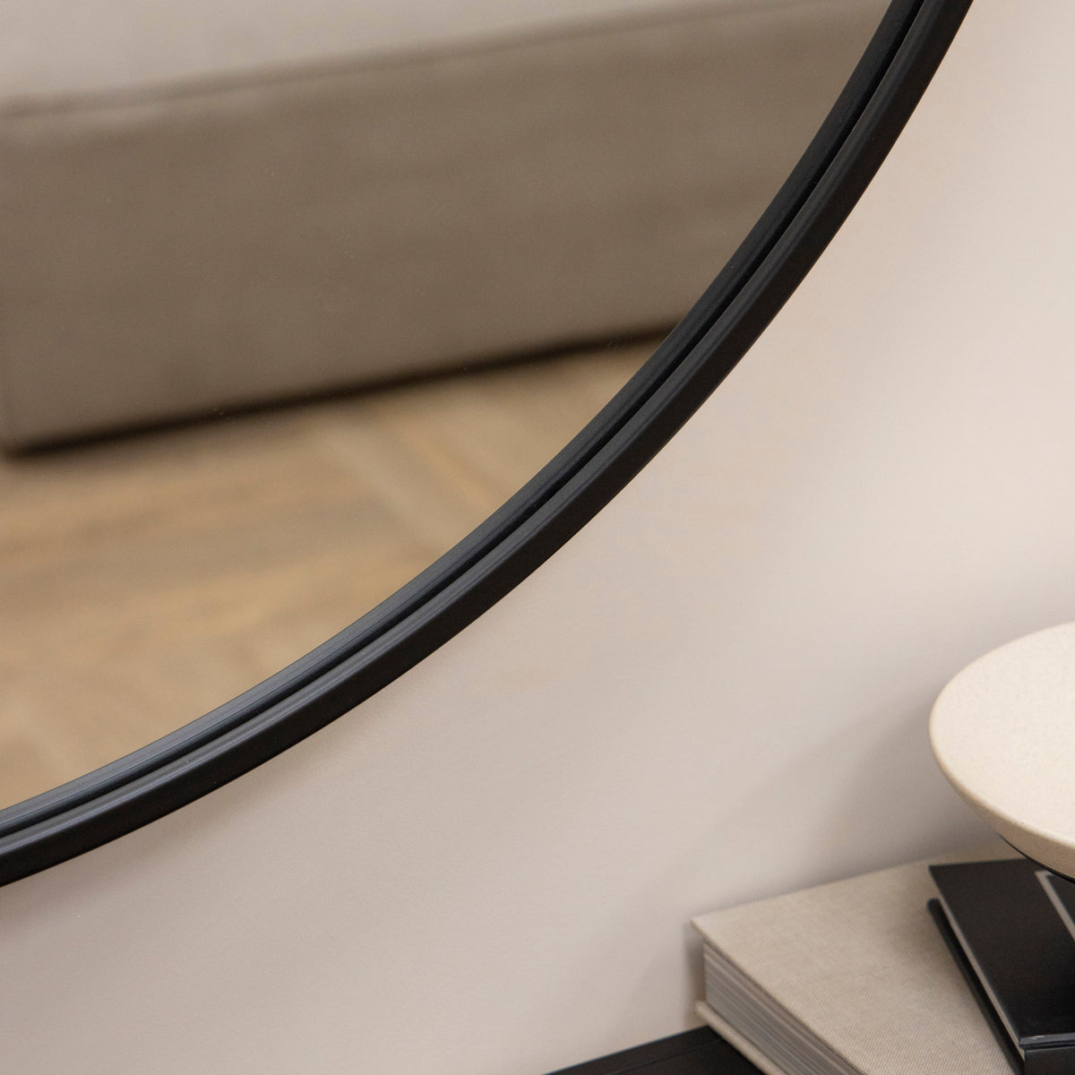 Black Metal Industrial Round Wall Mirror 70cm x 70cm - Metro