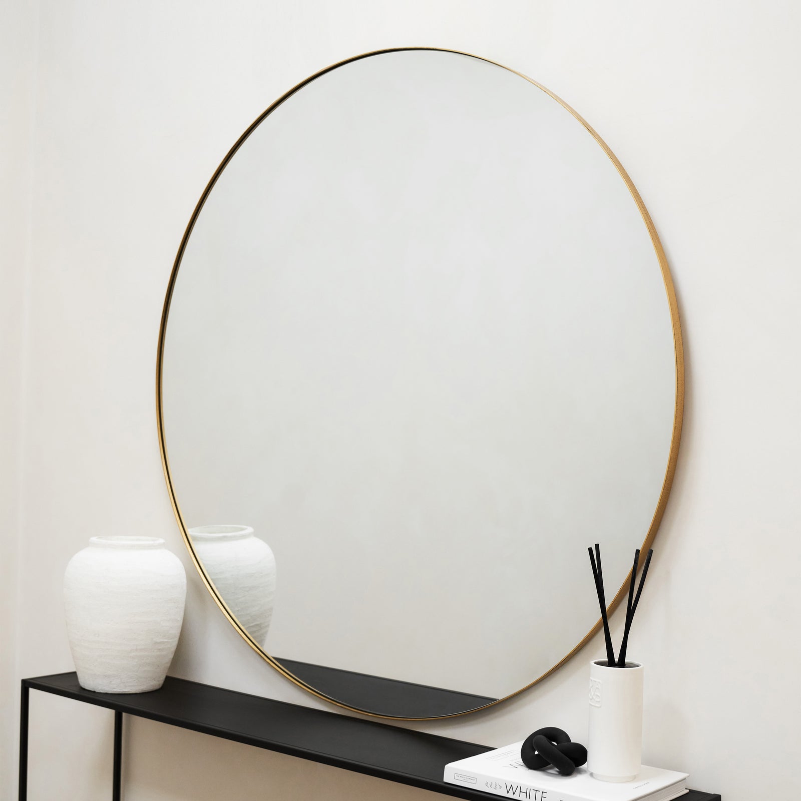Gold Round Metal Extra Large Wall Mirror 120cm x 120cm - Theo