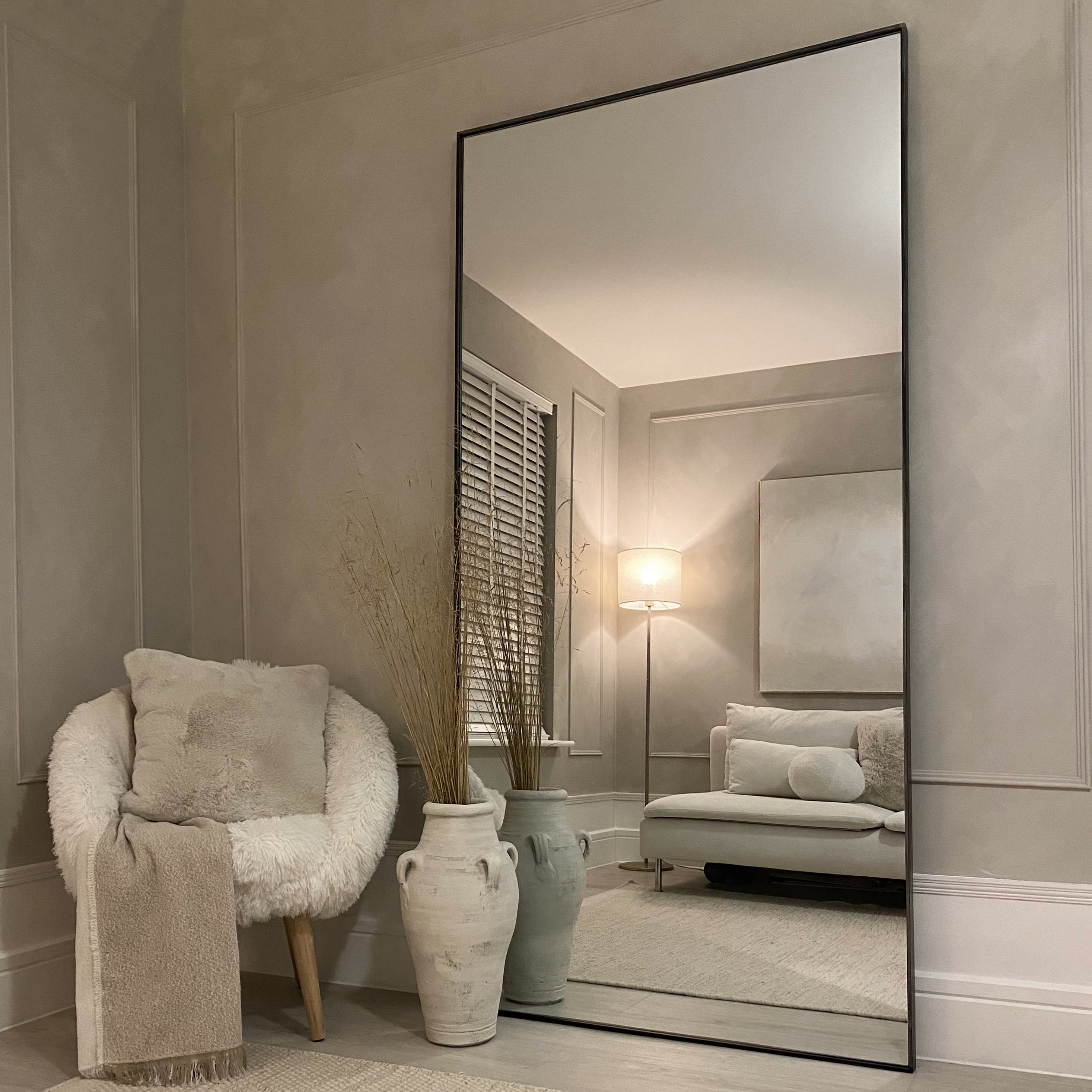 Large Full Length Mirror Large Rectangle Olive Green Bobbin Bobble