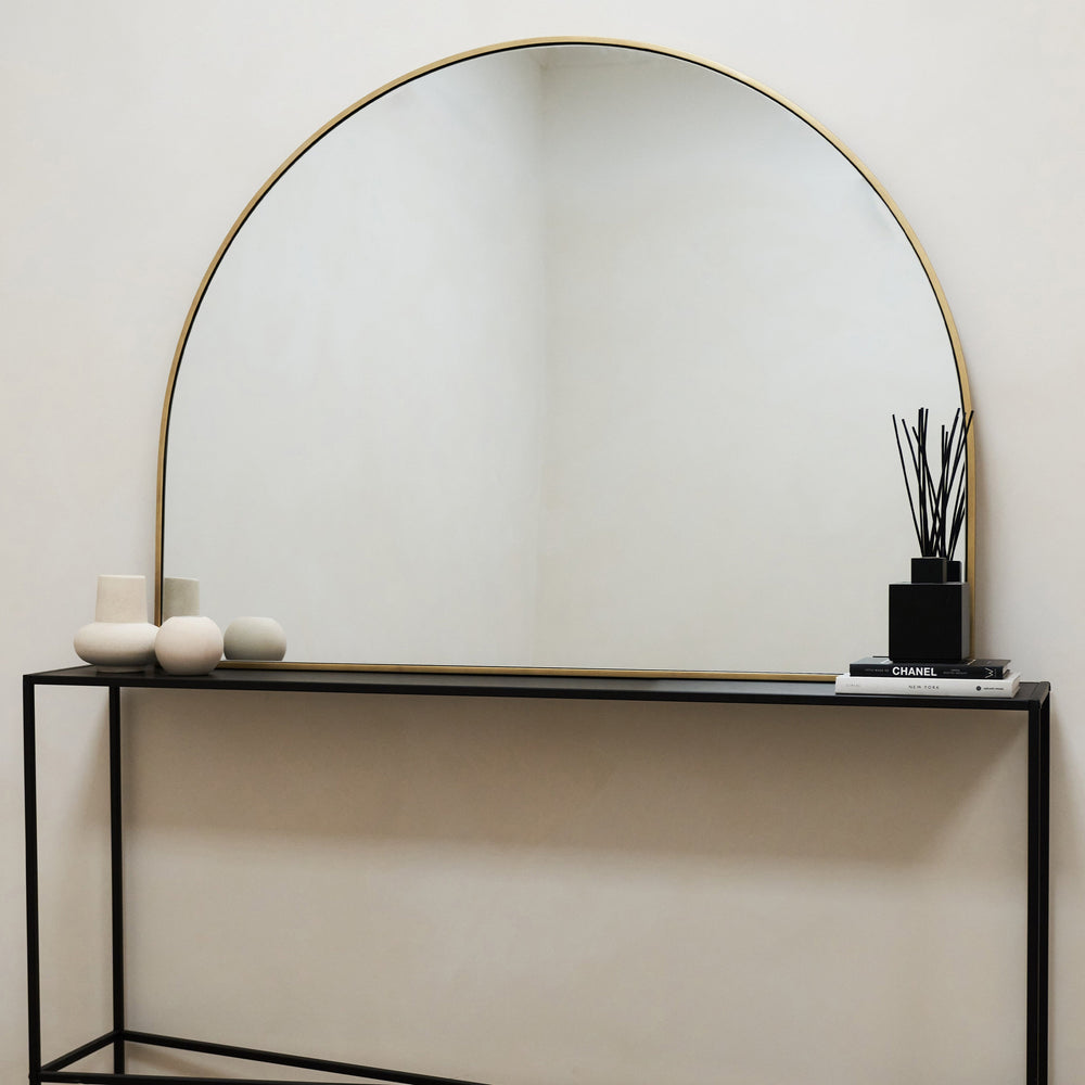 Gold Wide Arched Metal Overmantle Mirror 120cm x 90cm - Liberty