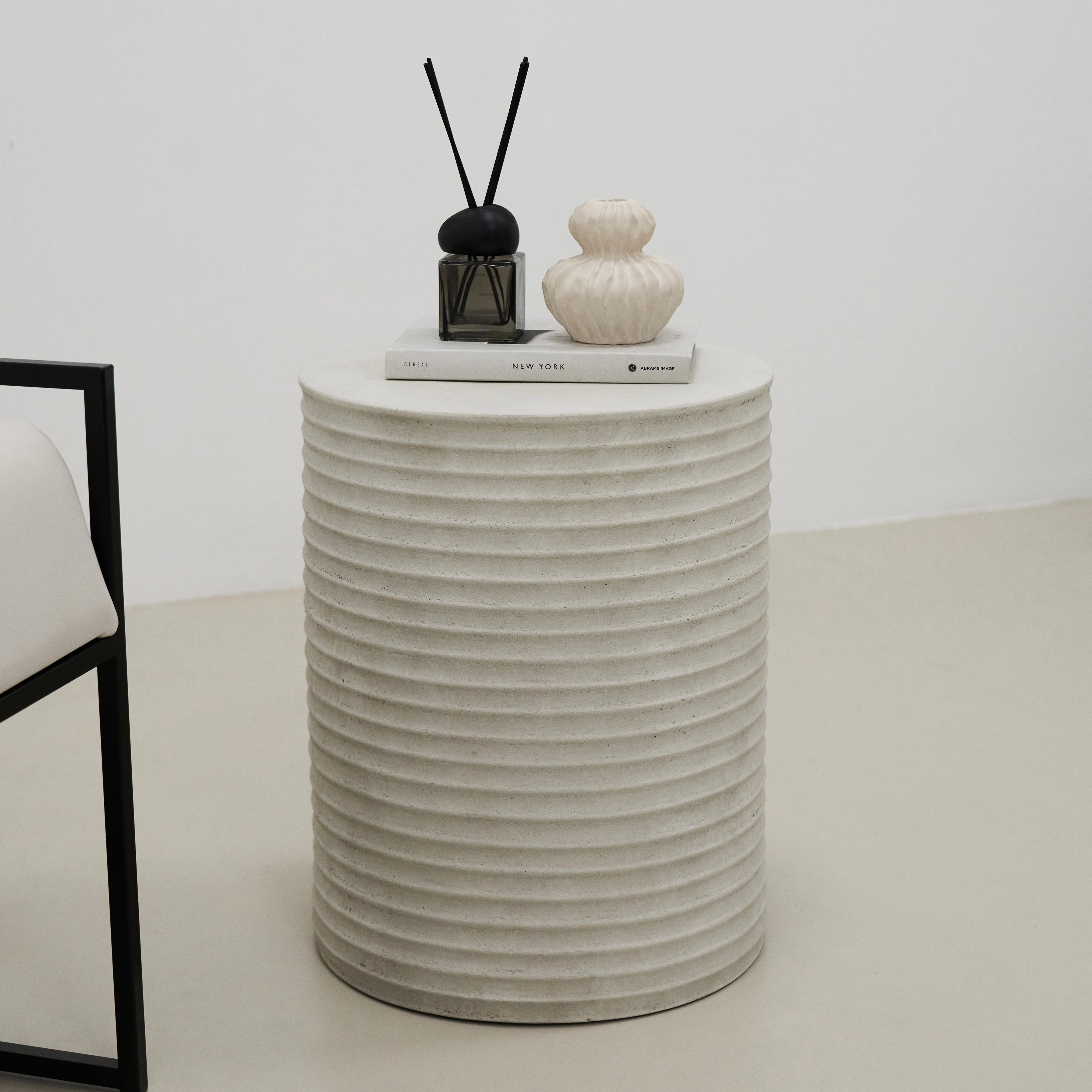 Minimal Concrete Ribbed Side Table - Raya