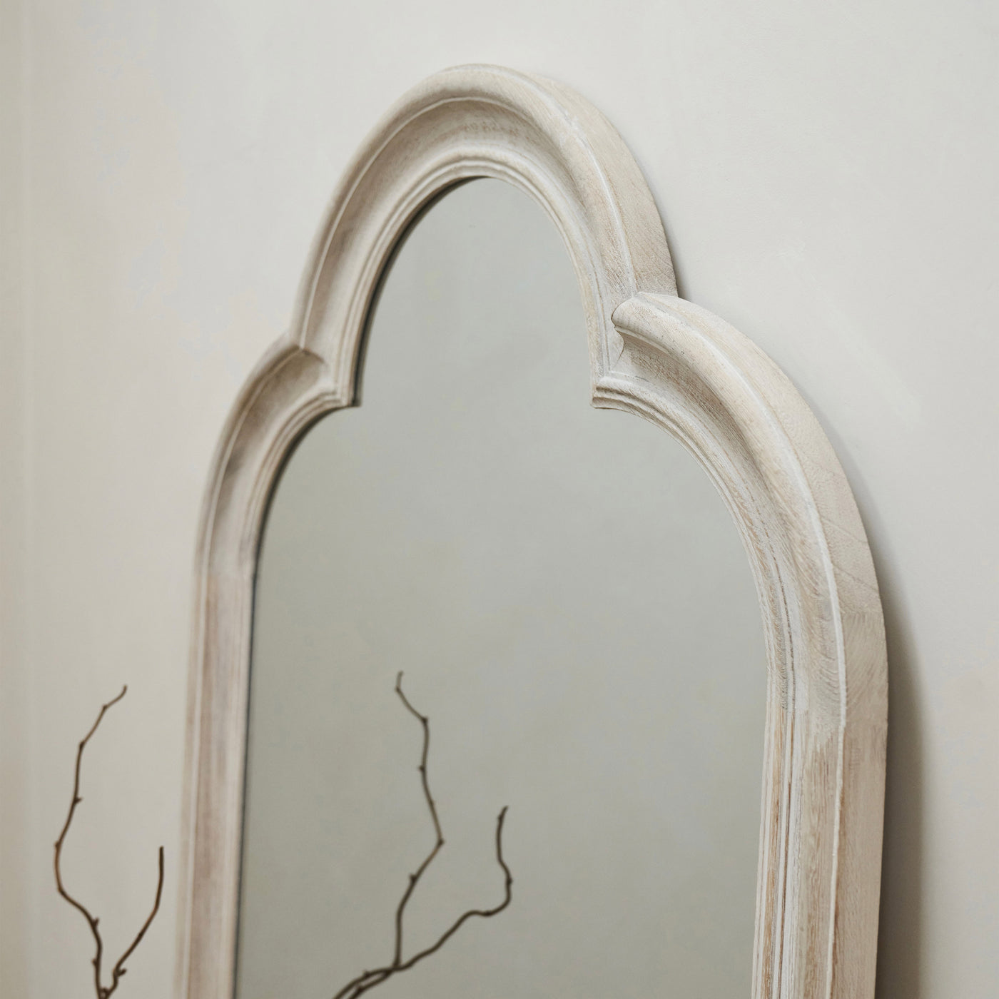 White Washed Wood Arched Full Length Mirror 190cm x 99cm - Melilla
