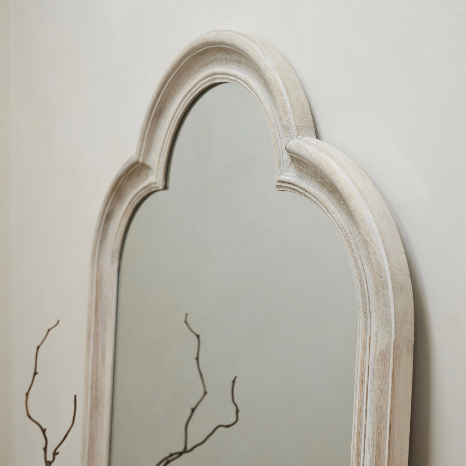 White Washed Wood Arched Full Length Mirror 190cm x 99cm - Melilla