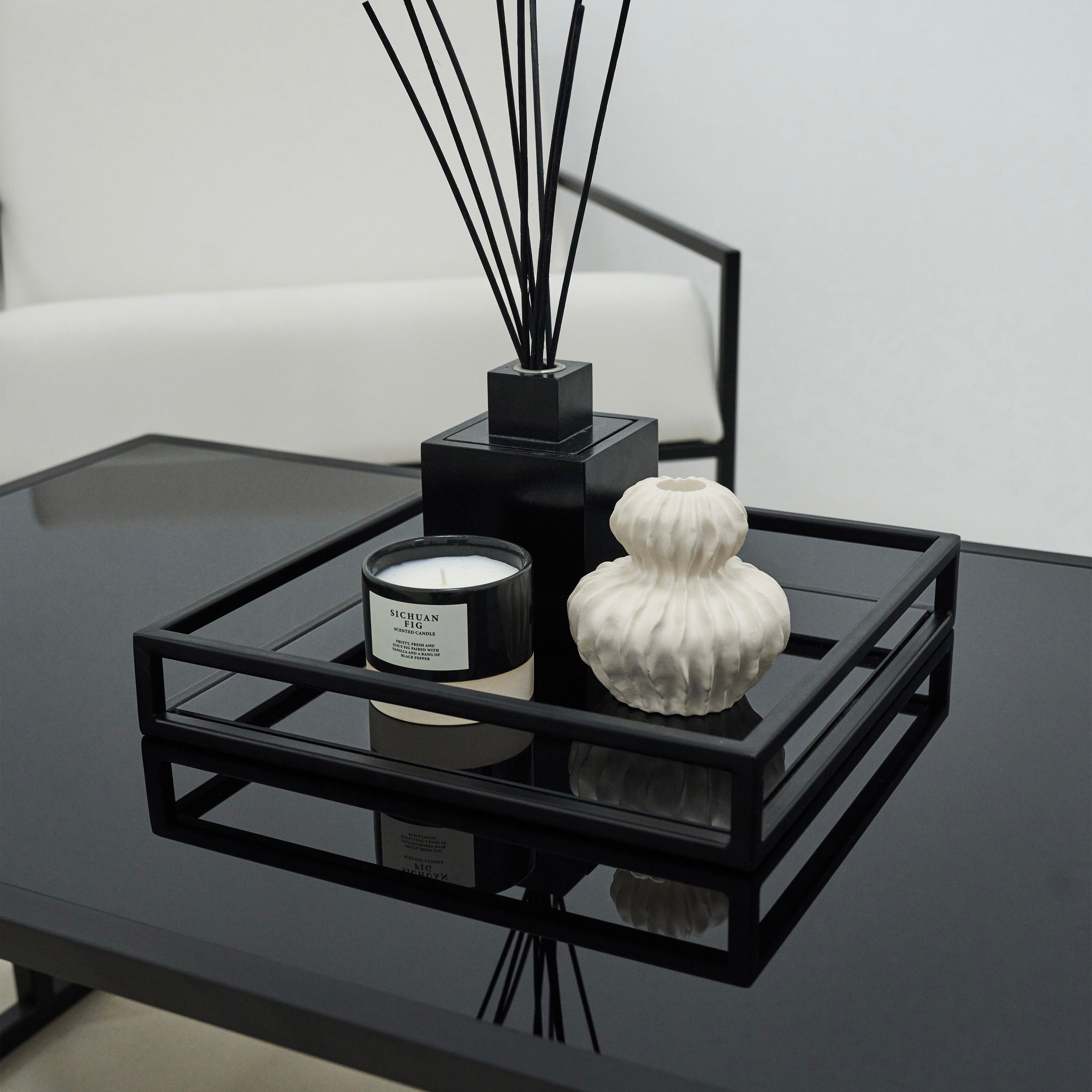 Black Modern Square Tinted Mirrored Decorative Tray - Brooklyn
