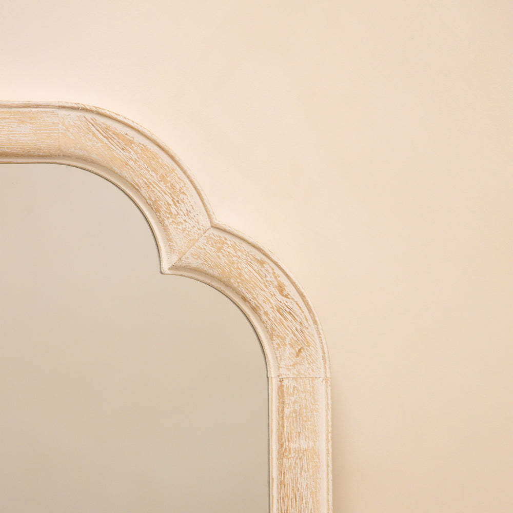 Washed Wood Arched Overmantle Mirror 100cm x 75cm - Elena