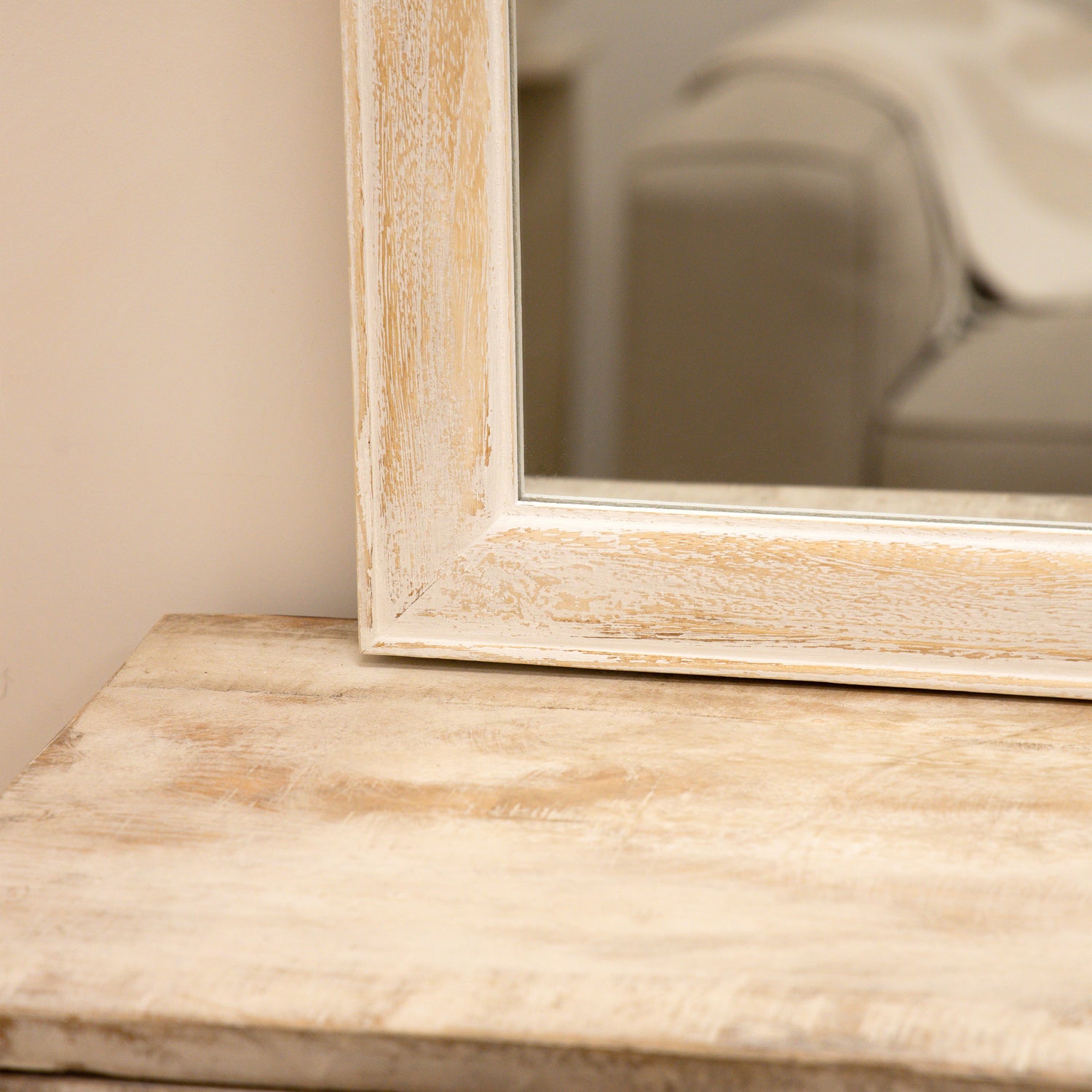 Washed Wood Arched Overmantle Mirror 100cm x 75cm - Elena