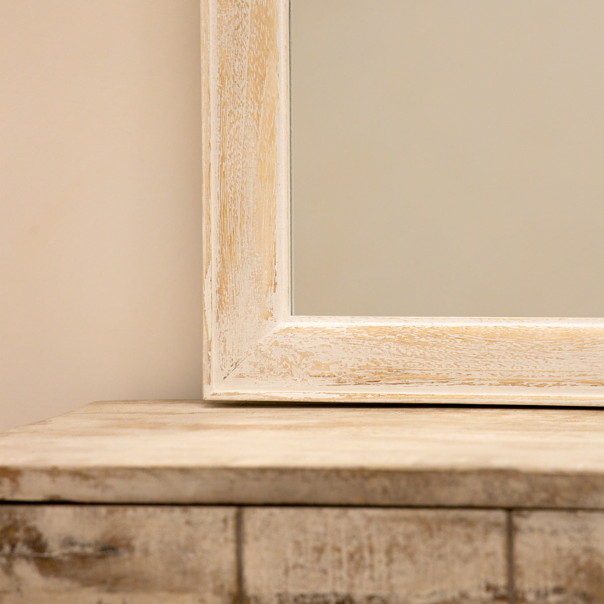 Washed Wood Arched Overmantle Mirror 100cm x 75cm - Elena