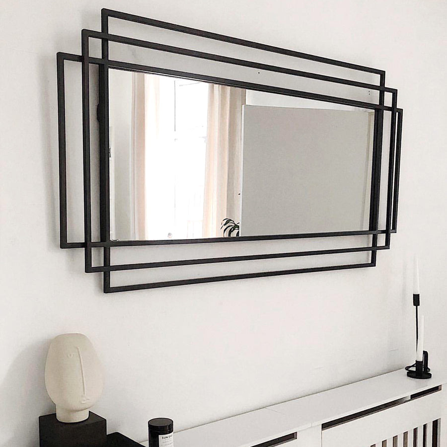 Large Black Rectangular Metal Mirror 140cm x 70cm - Amalfi
