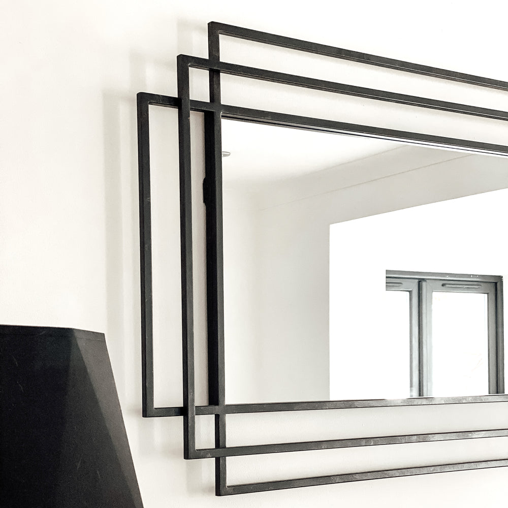 Large Black Rectangular Metal Mirror 140cm x 70cm - Amalfi