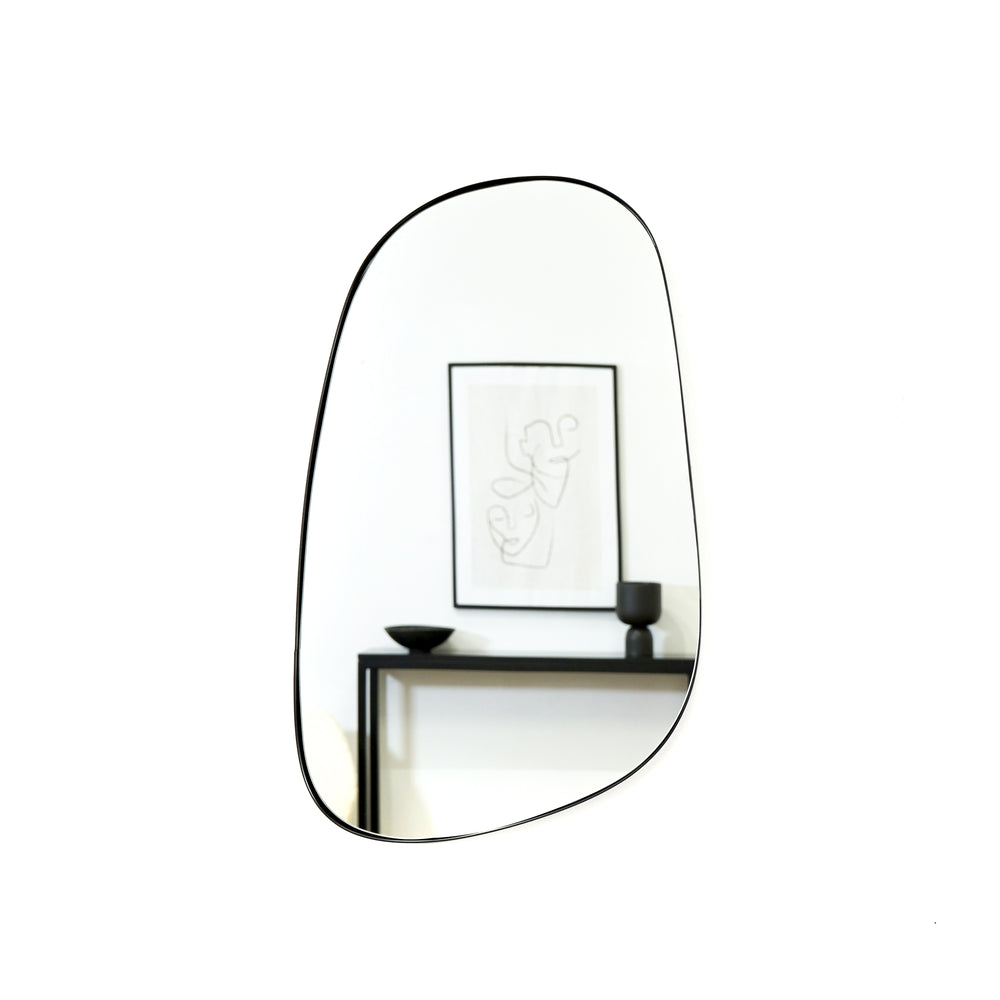 Black Metal Stone Shaped Irregular Wall Mirror 75cm x 45cm - Ava
