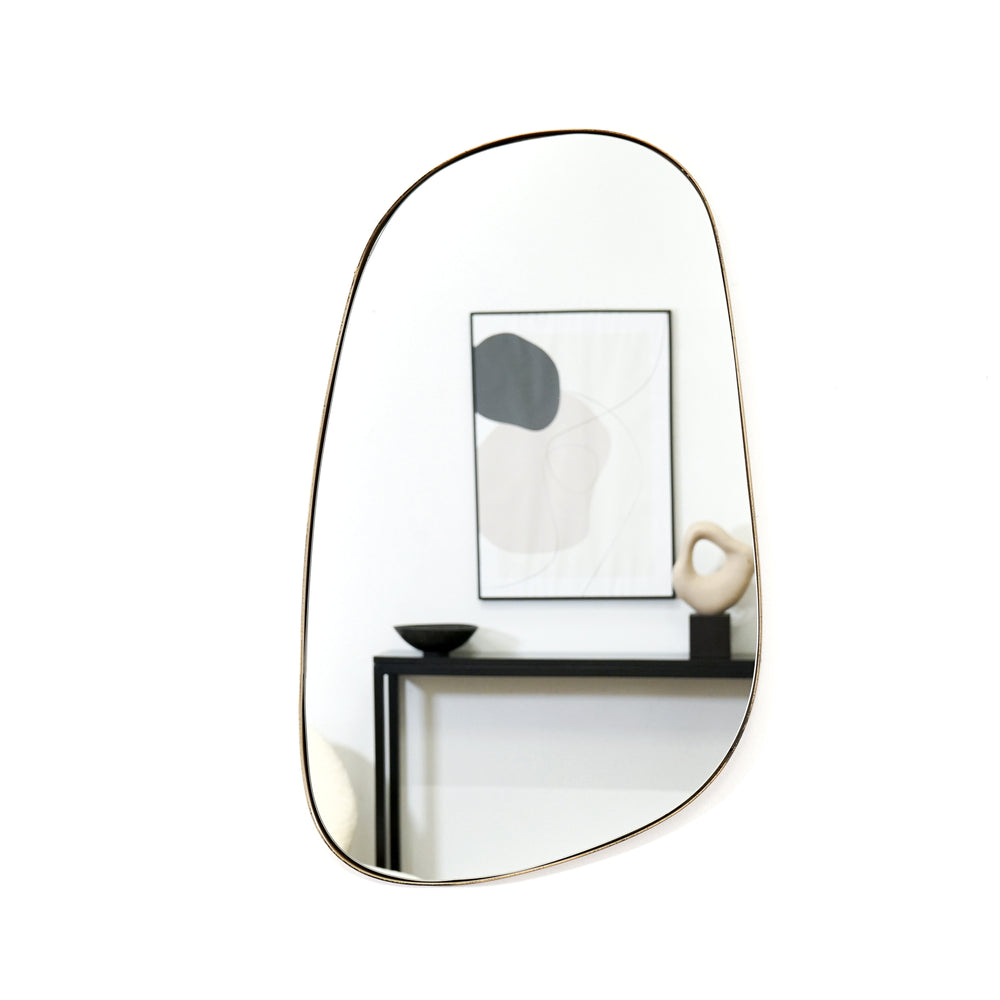 Gold Metal Stone Shaped Irregular Wall Mirror 75cm x 45cm - Ava