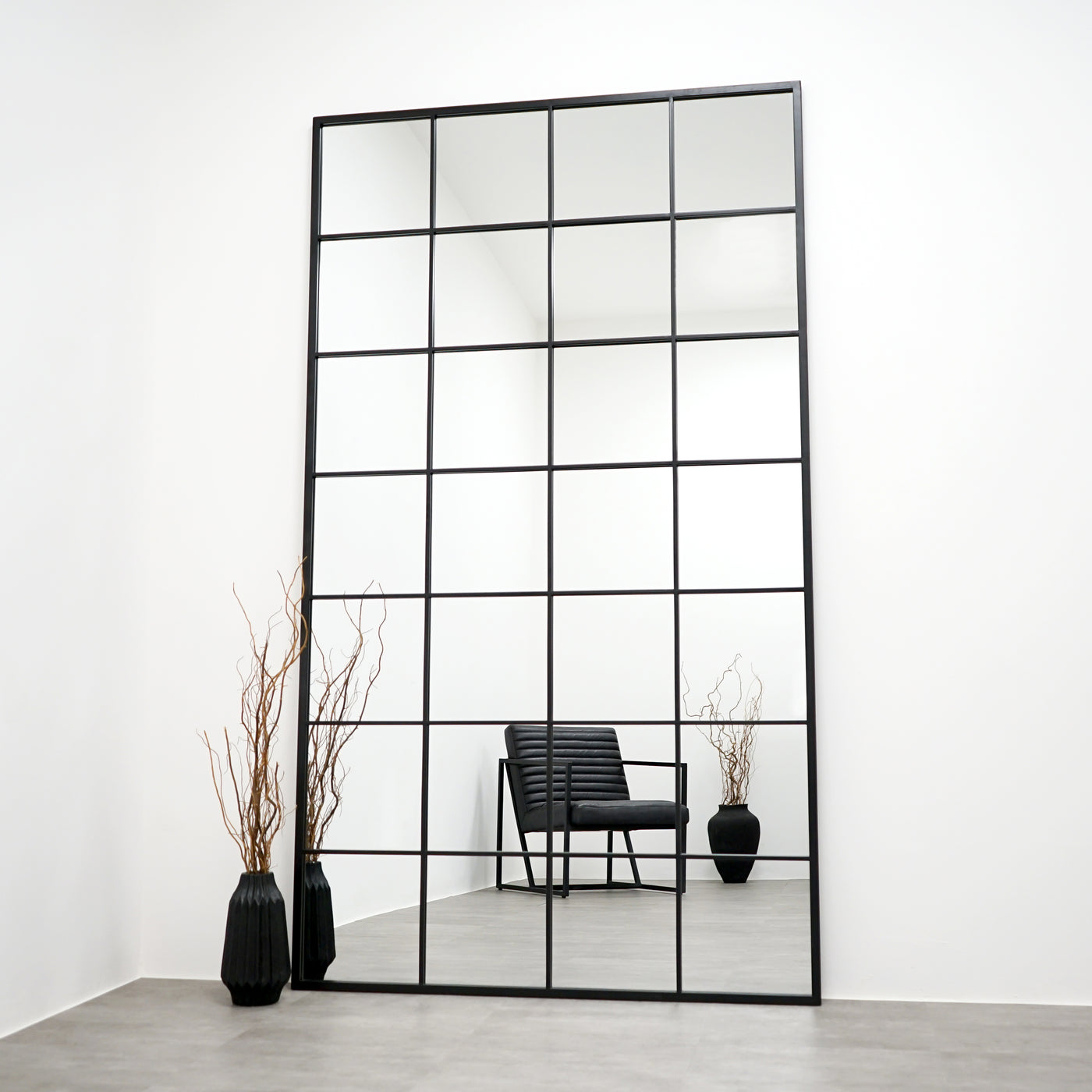XL Full Length Black Metal Window Mirror 210cm x 120cm - Brooklyn