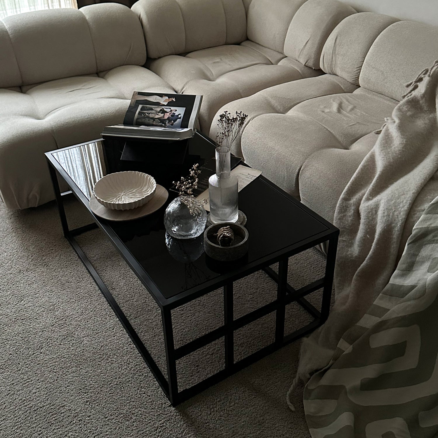 Black Modern Large Rectangle Tinted Mirrored Coffee Table - Brooklyn