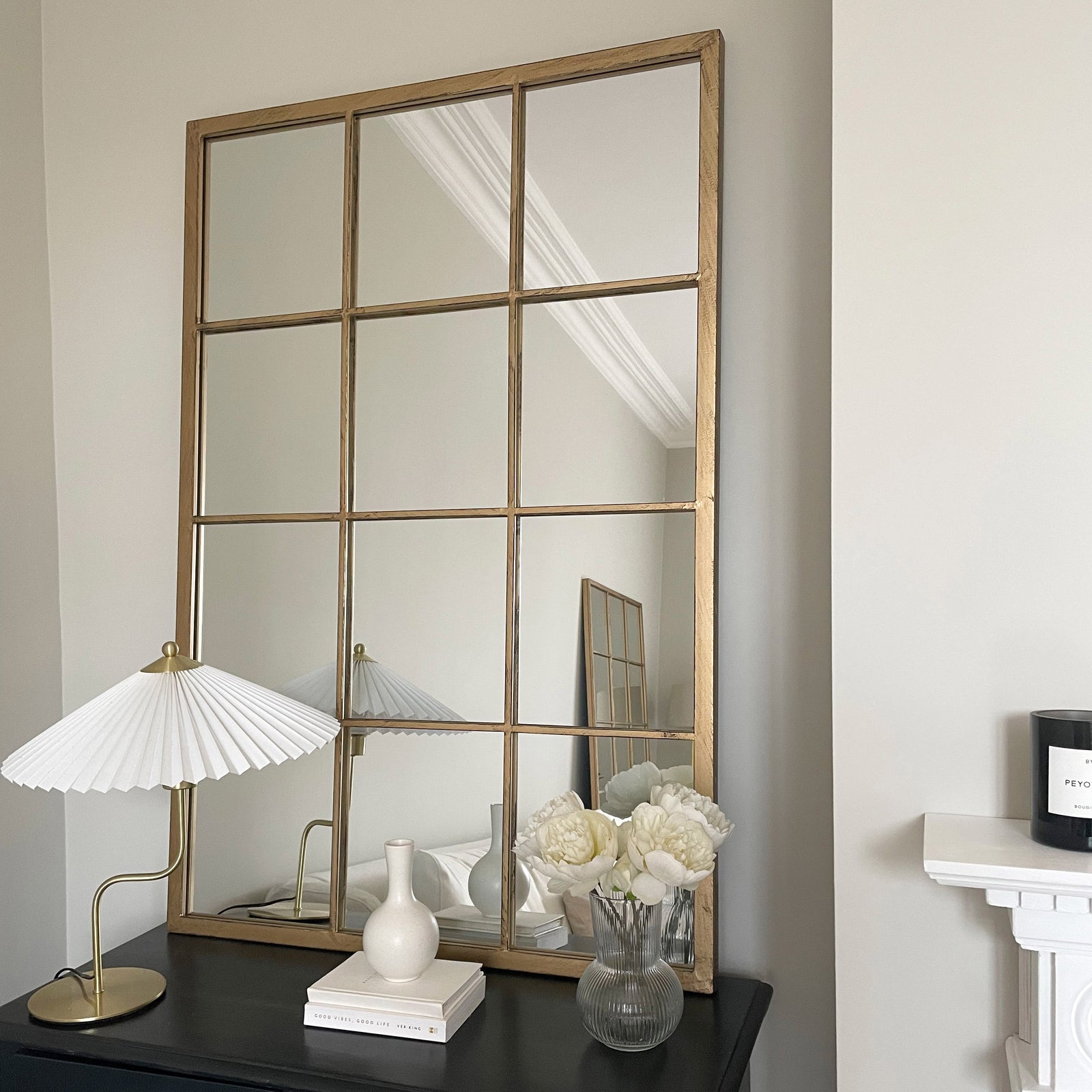 Large Gold Industrial Metal Window Mirror 120cm x 80cm - Brooklyn