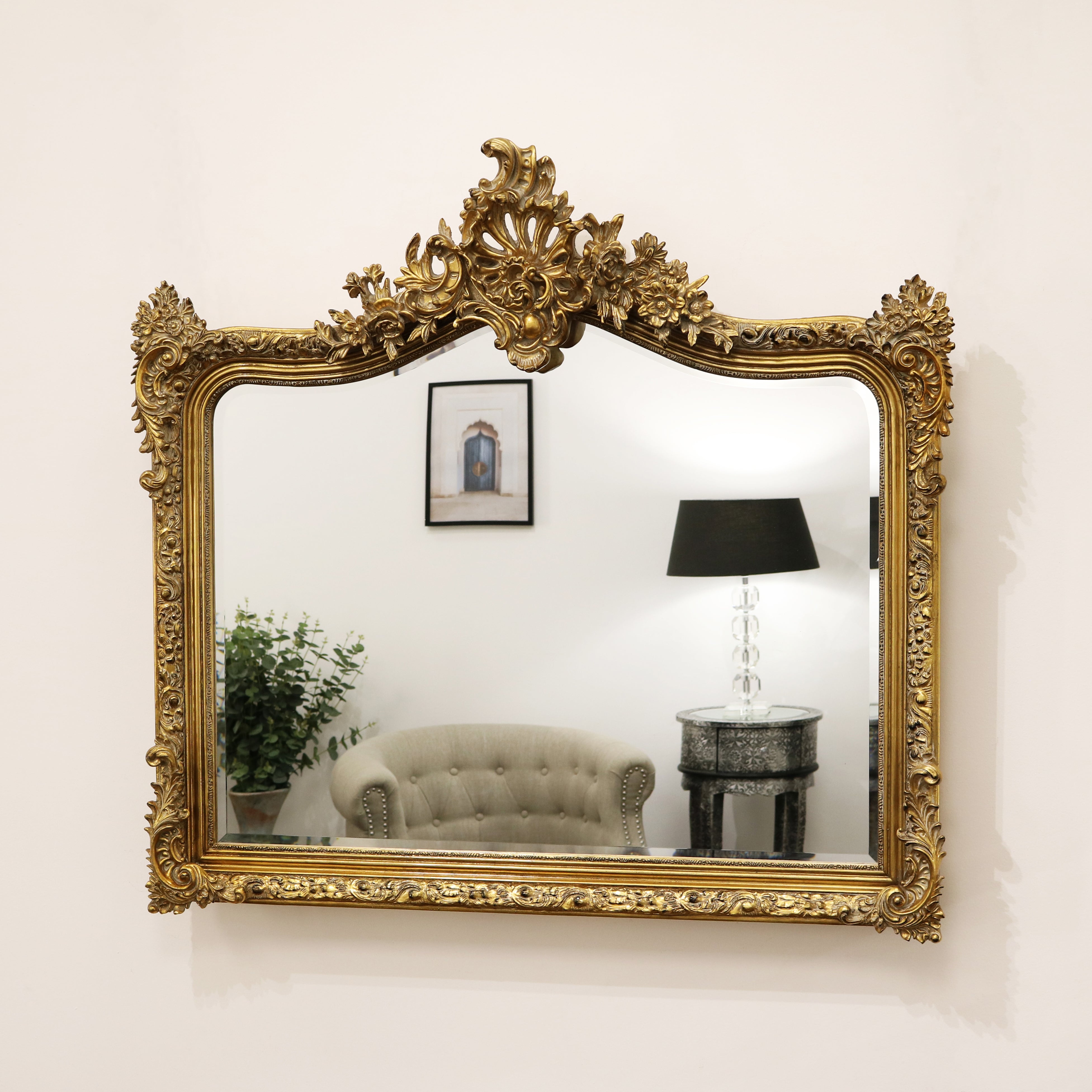 Gold Arched Ornate Overmantle Mirror 109cm x 100cm - Francesca