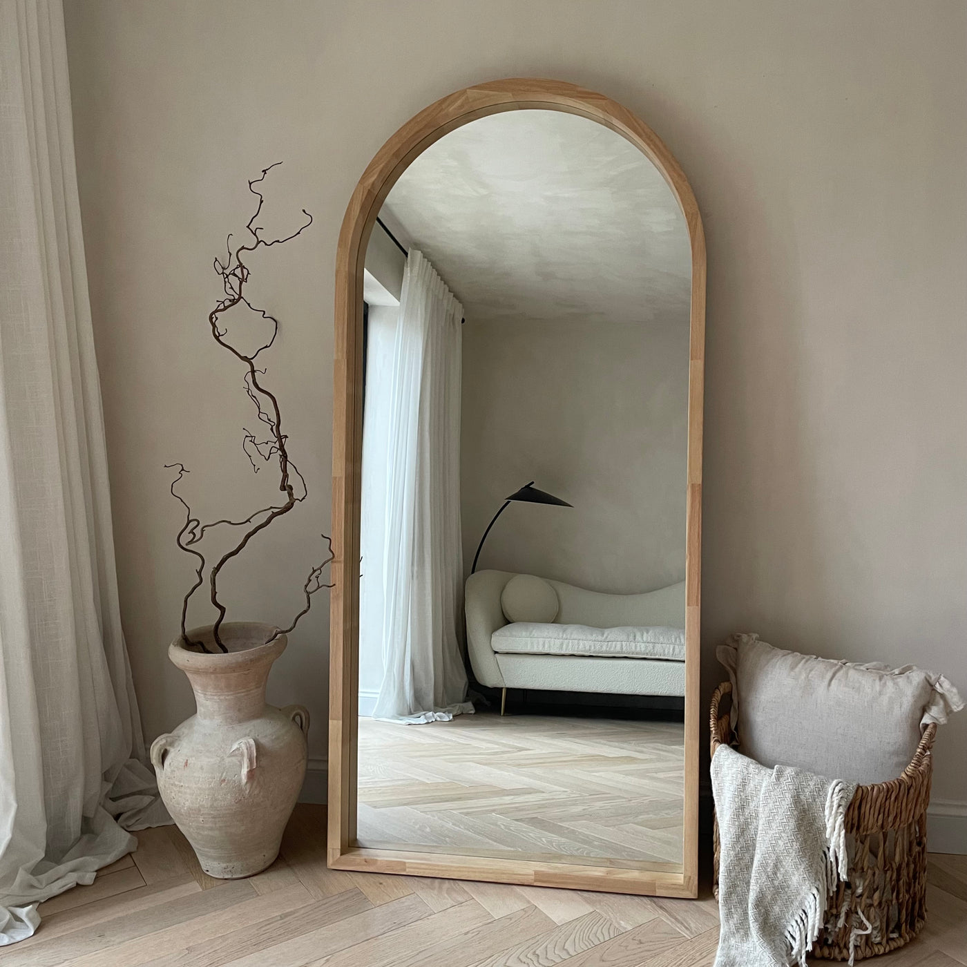 Natural Organic Full Length Wooden Arched Mirror 170cm x 80cm - Lilia