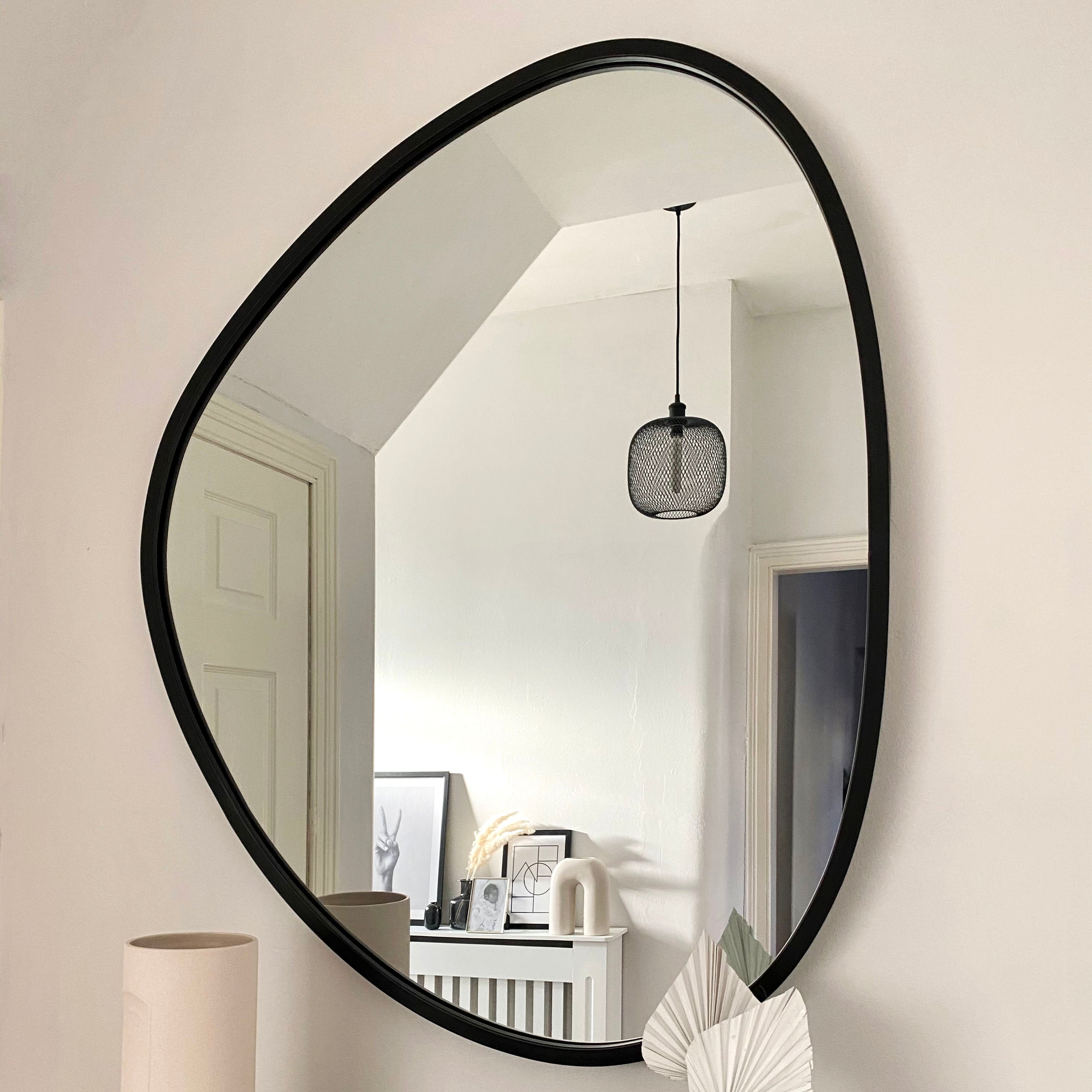 Large Black Irregular Metal Wall Mirror 110cm x 90cm - Pebble